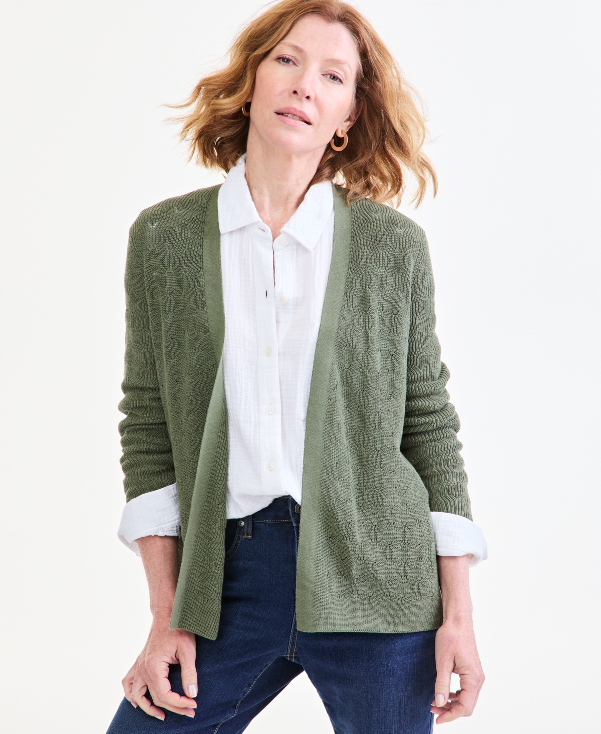 Click here for Style & Co Petite Textured Open-Front Cotton Cardi... prices