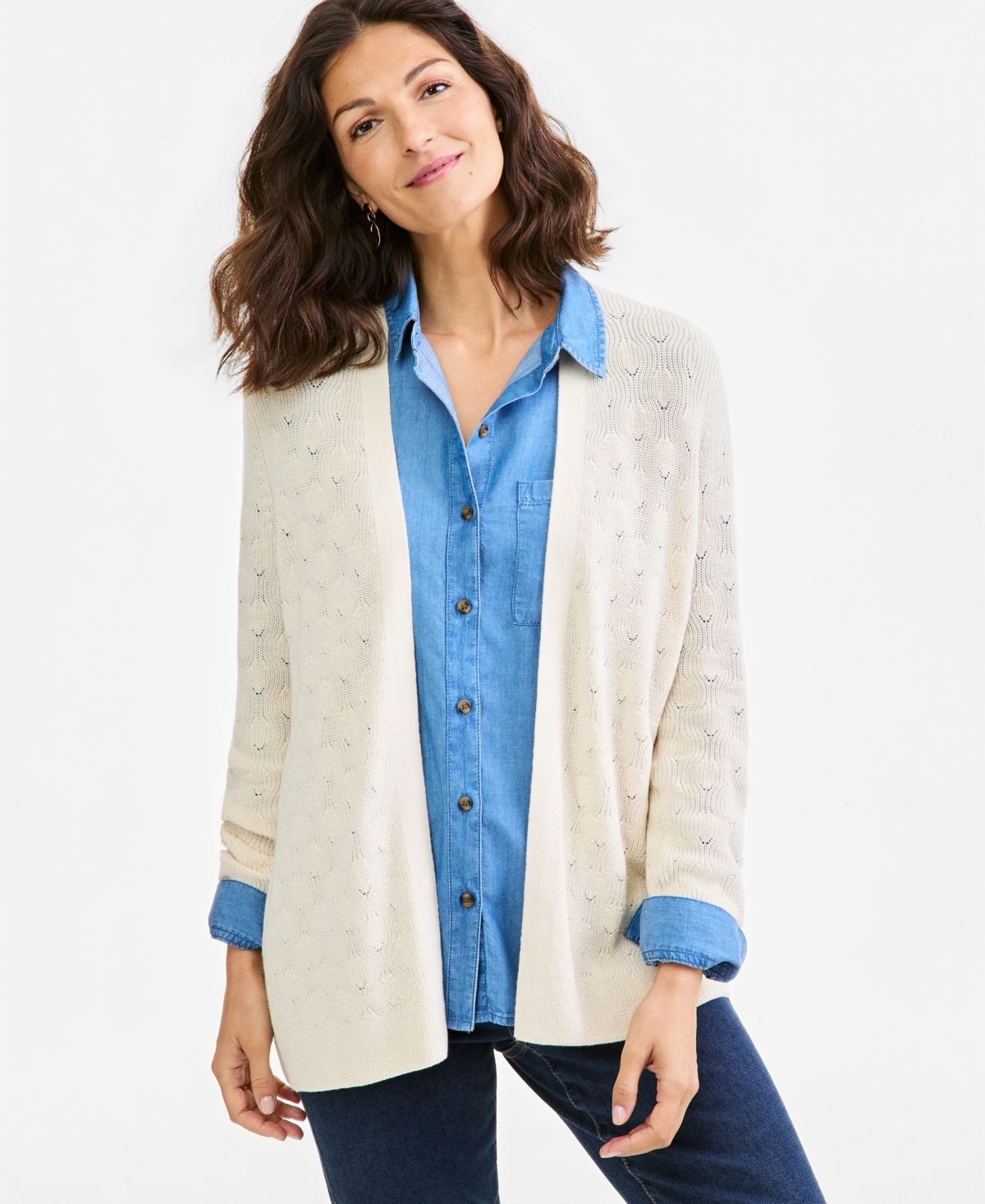 Click here for Style & Co Petite Textured Open-Front Cotton Cardi... prices