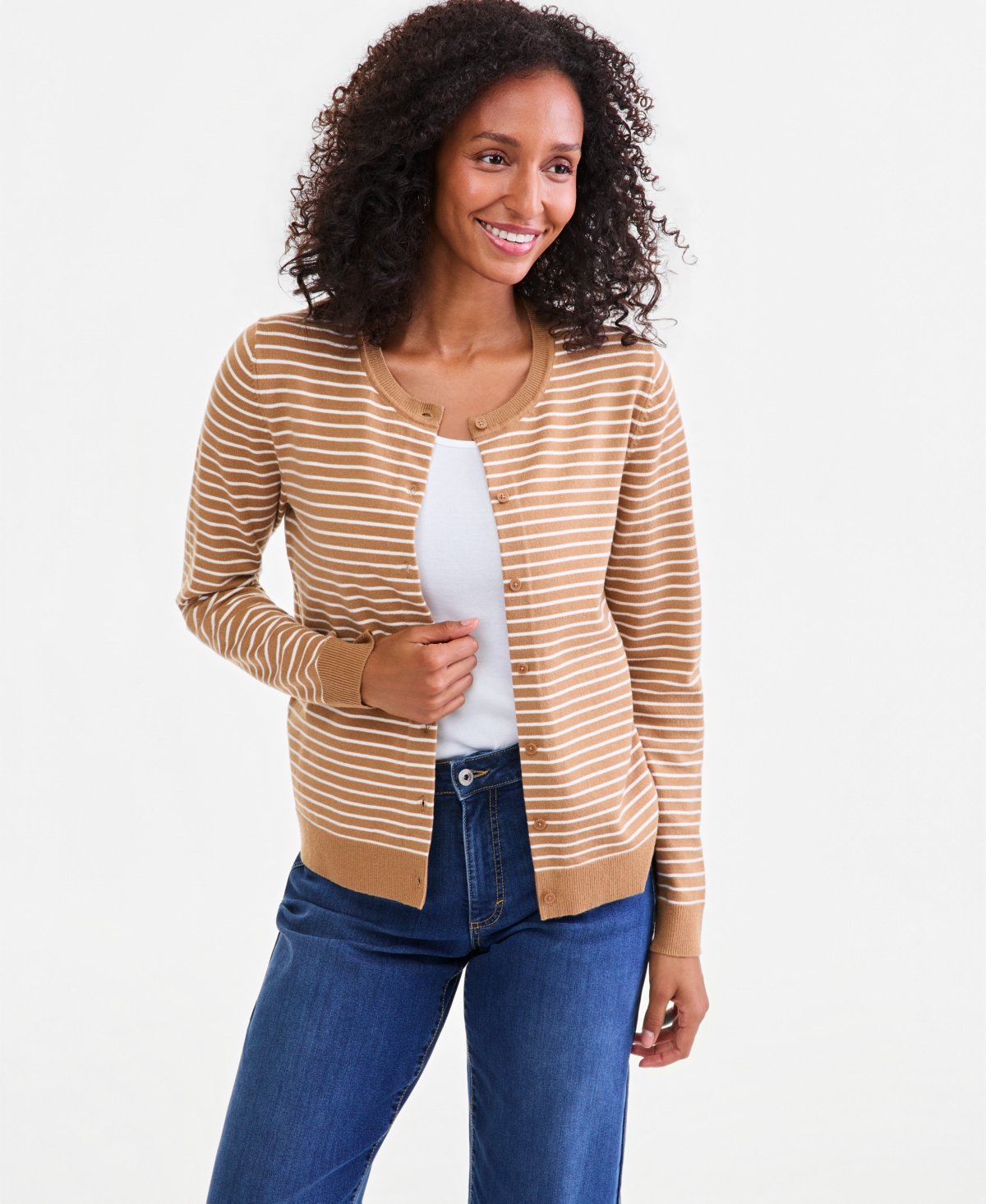 Click here for Style & Co Womens Striped Button-Down Cardigan Swe... prices