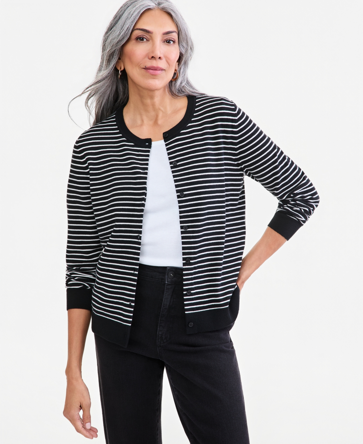 Click here for Style & Co Womens Striped Button-Down Cardigan Swe... prices