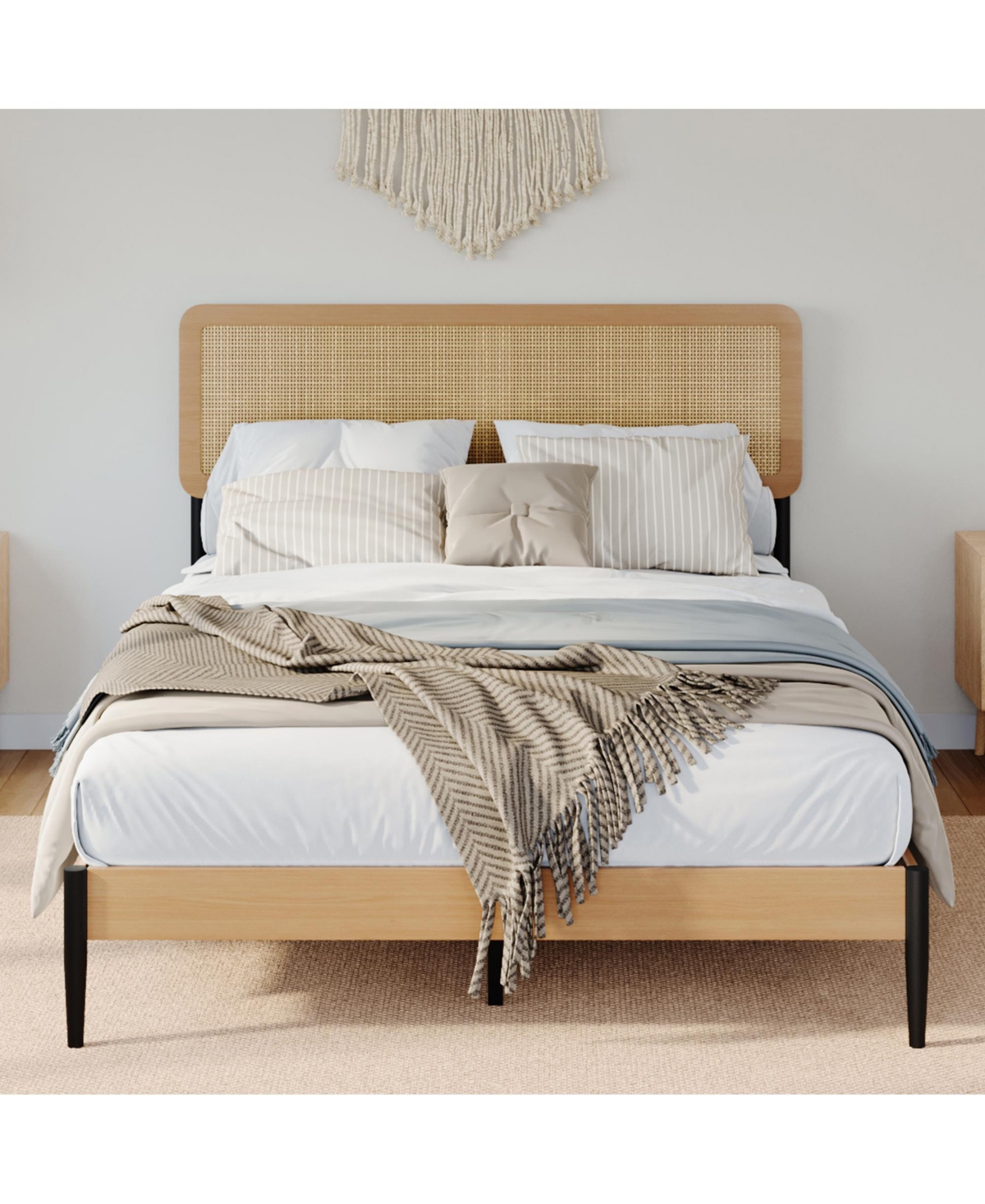 Click here for homfan Rattan Full Bed Frame with Headboard  Boho... prices
