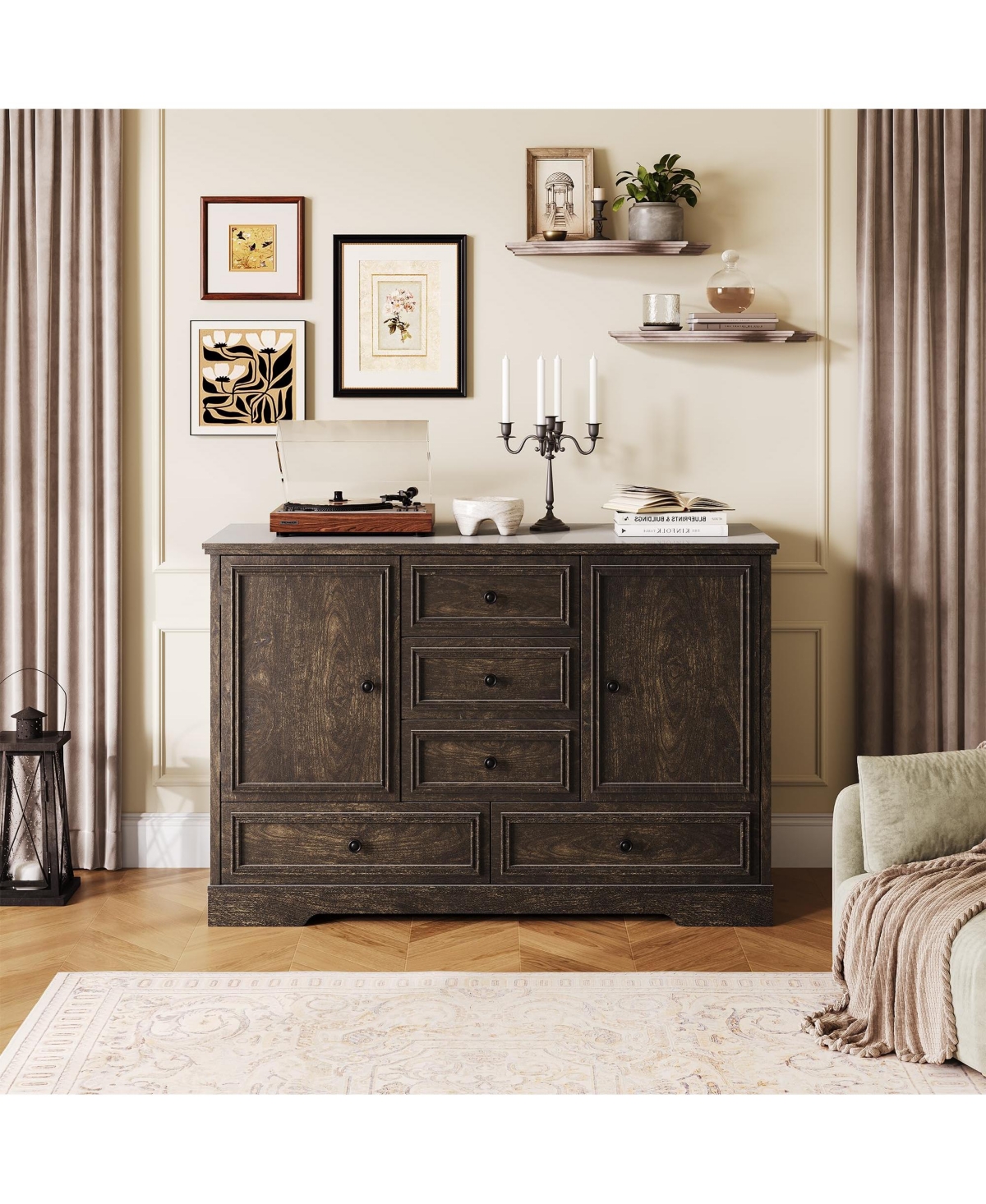 Click here for homfan Farmhouse Sideboard Buffet Cabinet with 5 D... prices