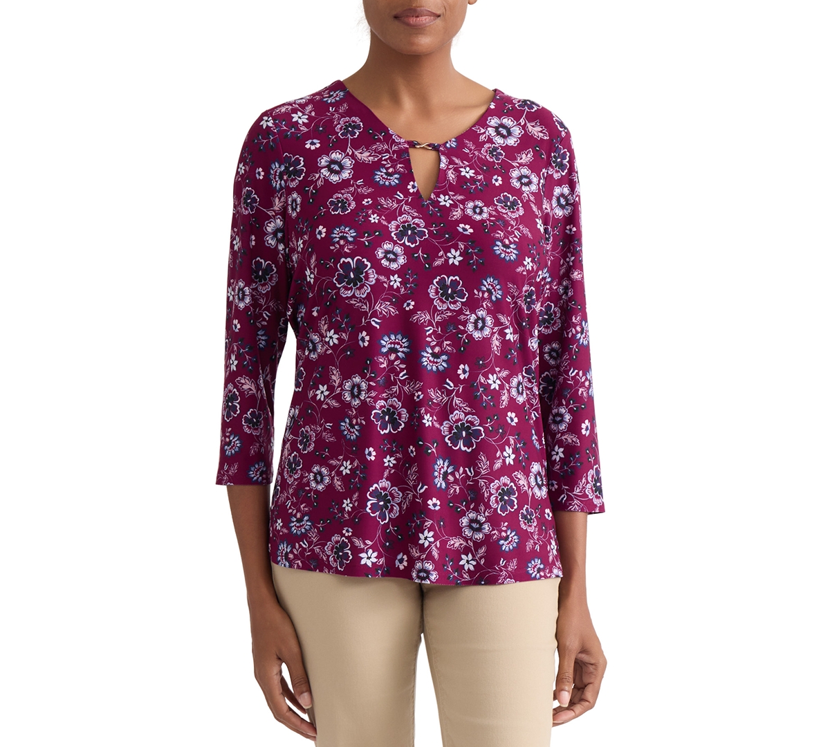 Click here for Jones New York Womens Floral Print Key-Hole Detail... prices