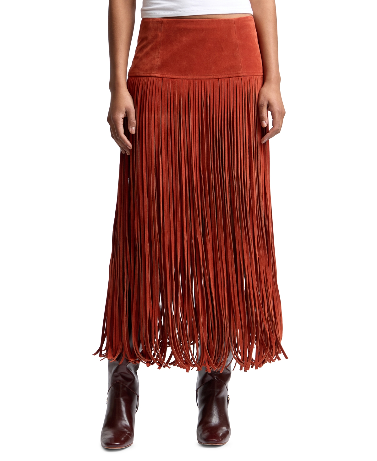 Click here for Avec Les Filles Womens Fringe Maxi Skirt - Red prices