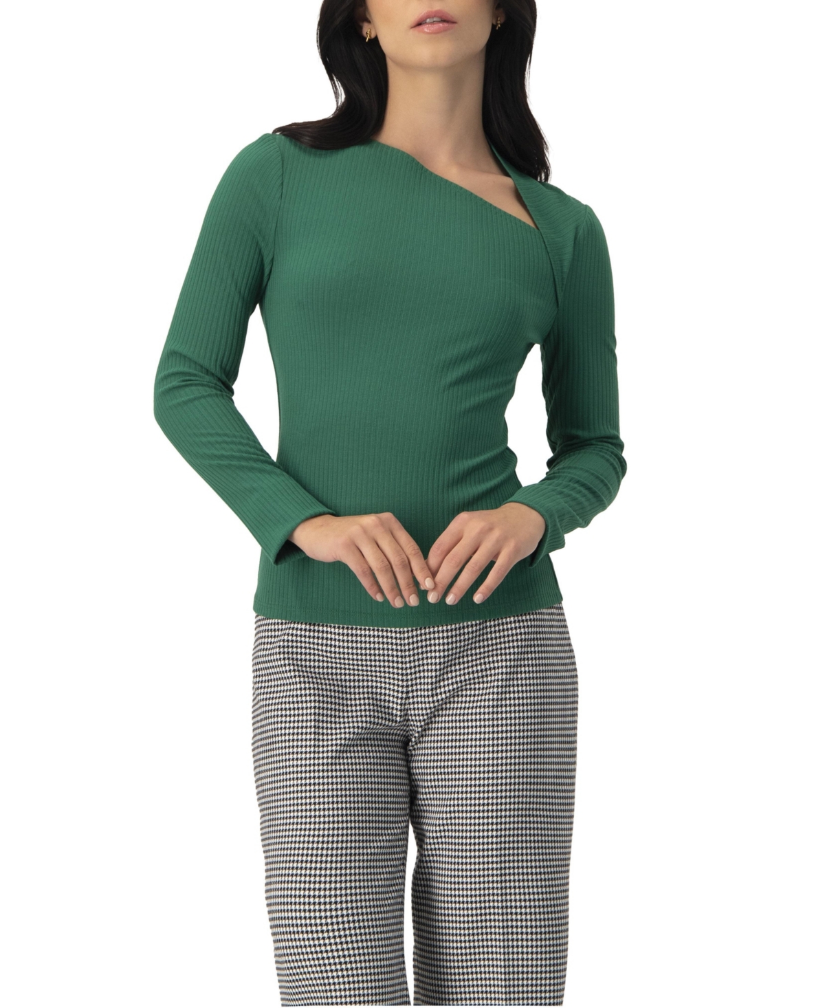 Click here for Ivonne Womens Ribbed Knit Top with Asymmetrical Ne... prices