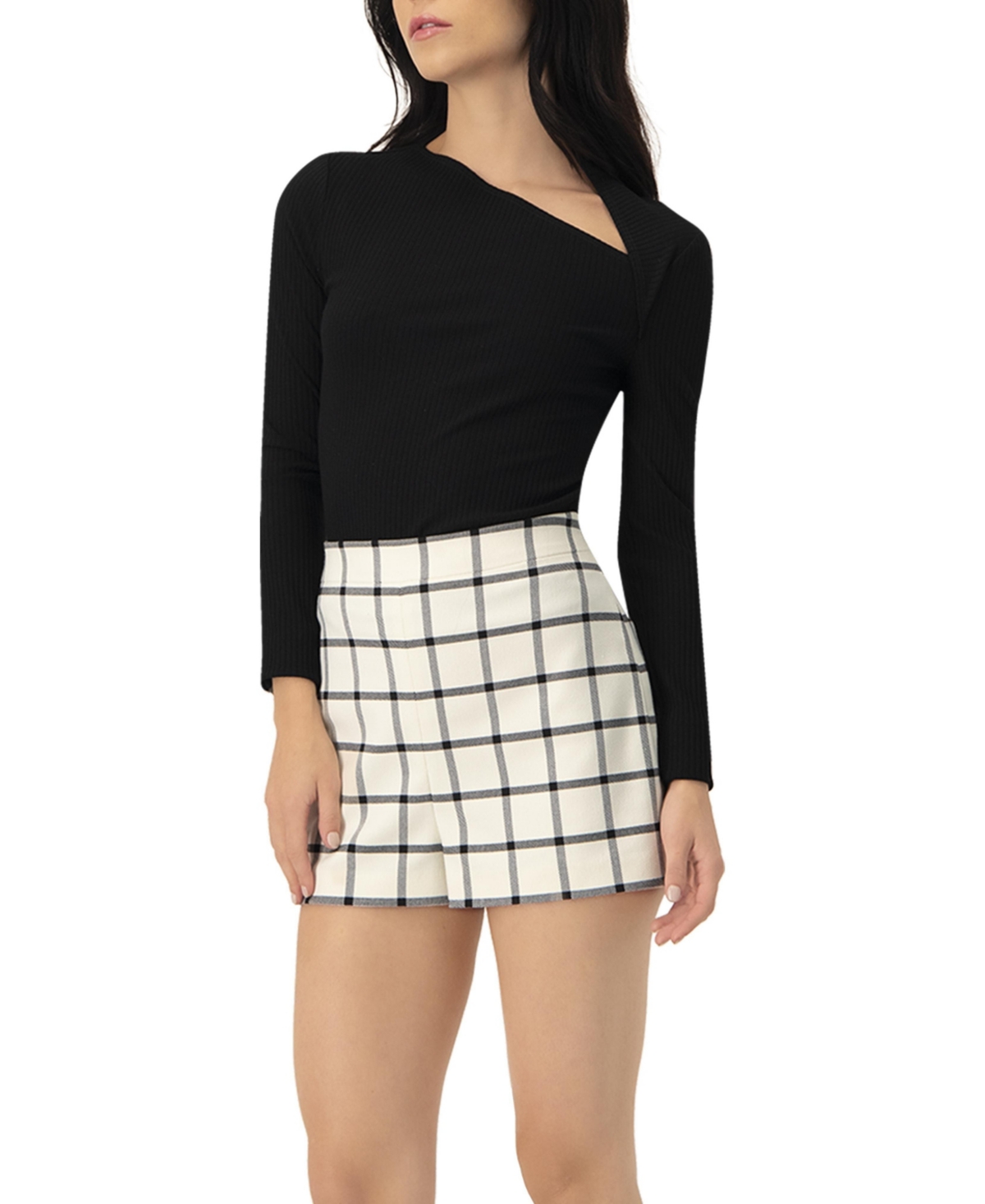 Click here for Ivonne Womens Ribbed Knit Top with Asymmetrical Ne... prices