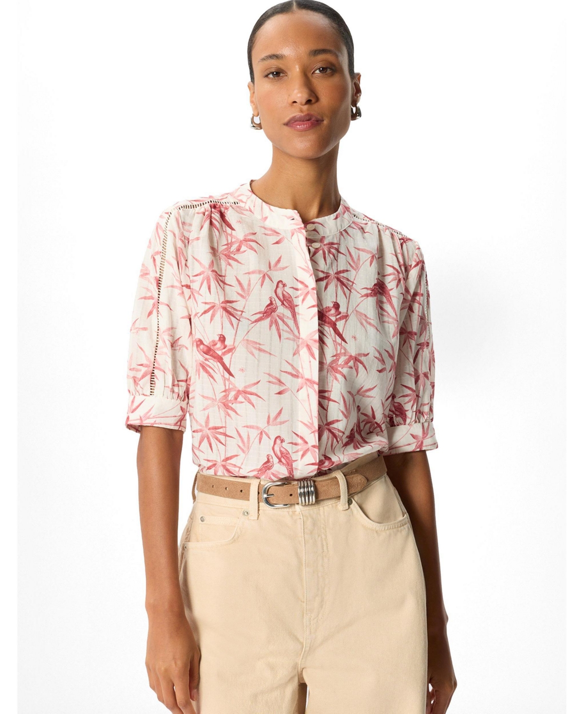 Click here for Whistles Womens Tropical Bird Textured Shirt - Pin... prices