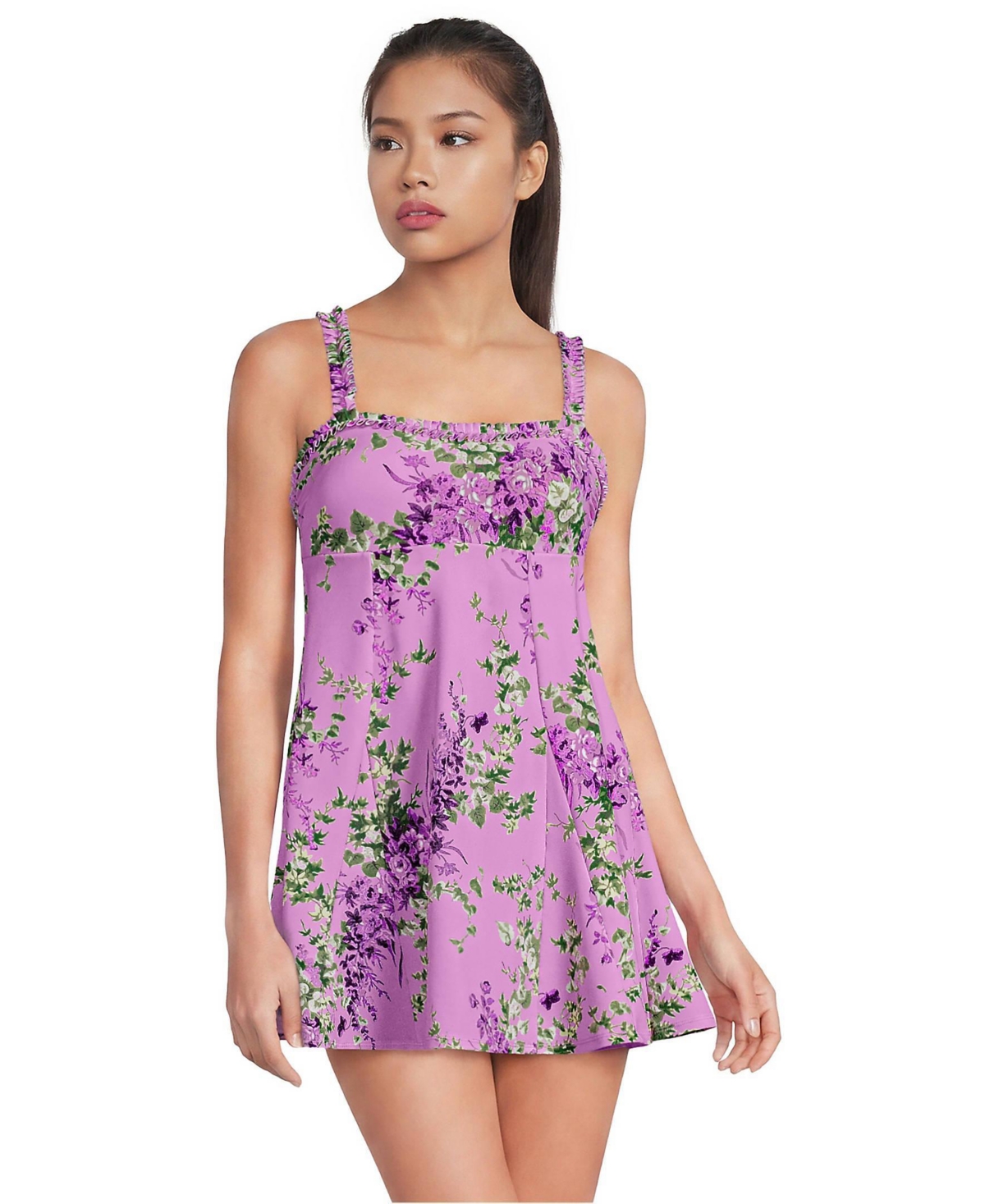 Click here for Lands End Womens Tugless Pleated Ruffle Swim Dress... prices