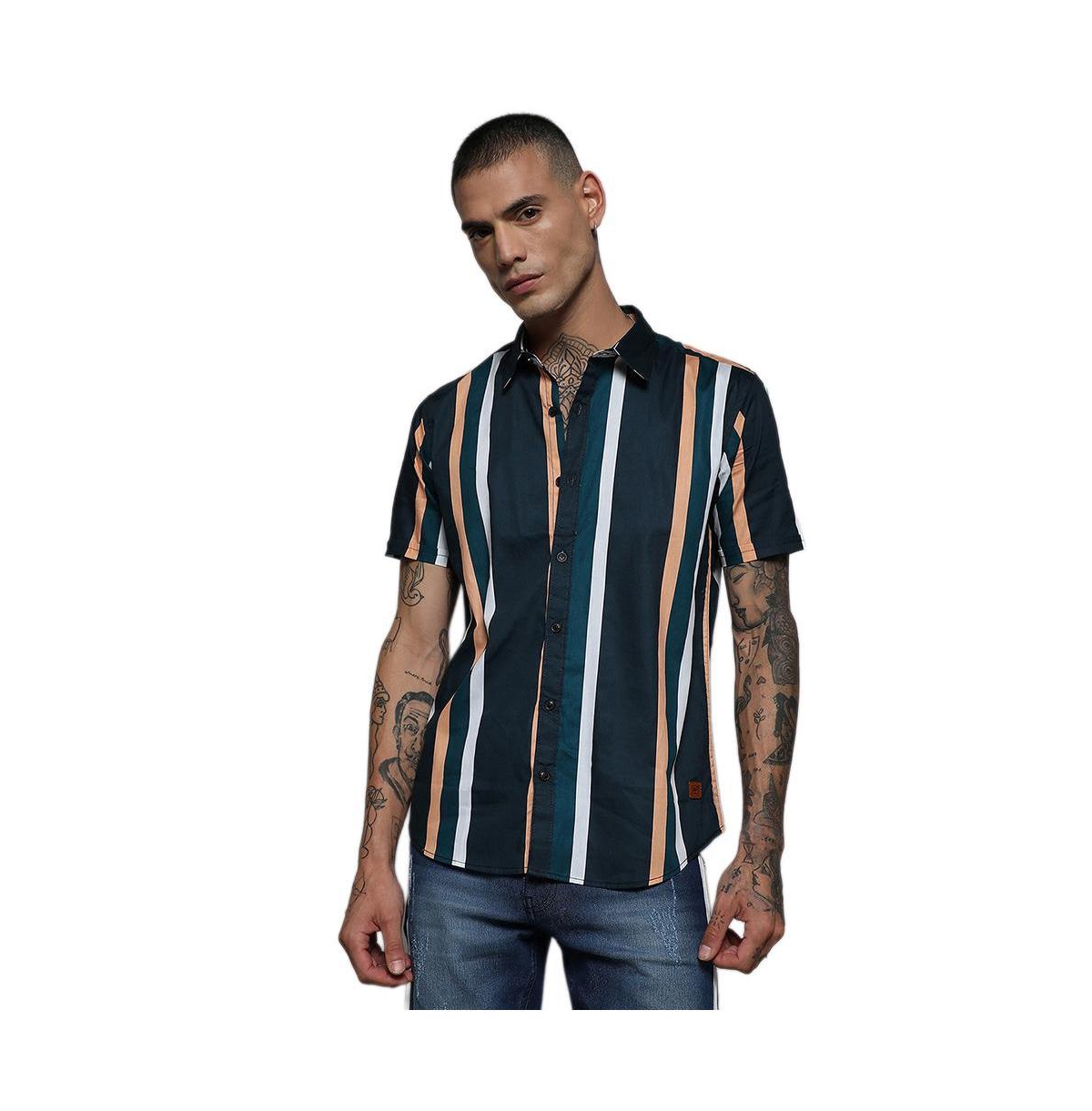 Click here for Campus Sutra Mens Club Striped Shirt - Blue prices