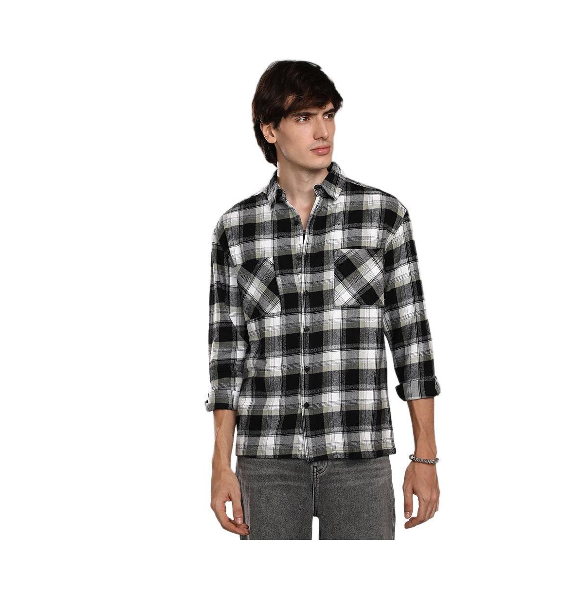 Click here for Campus Sutra Mens Tartan Plaid Shacket - Onyx blac... prices