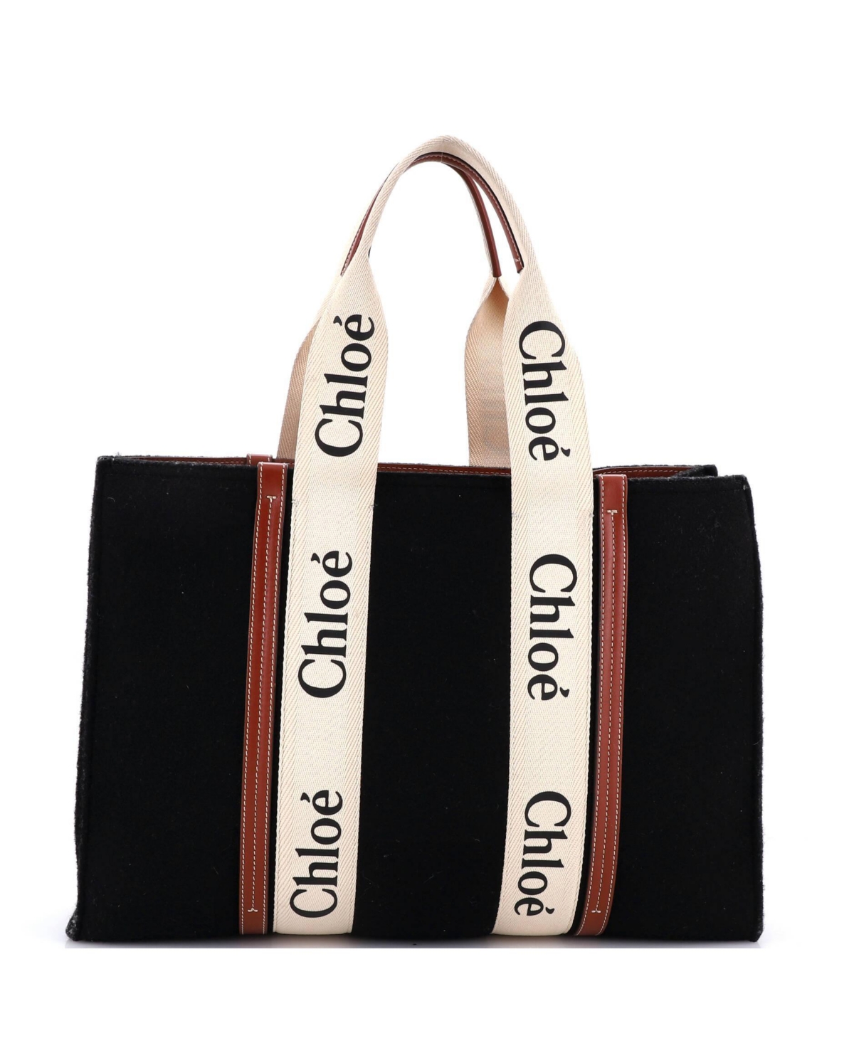 Click here for Pre-Owned Chloe Large Woody Tote Felt with Leather... prices