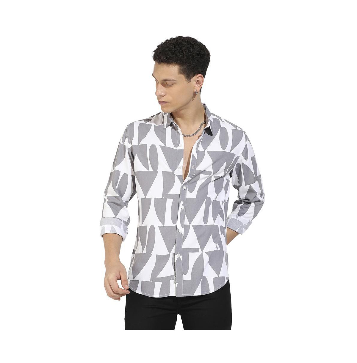 Click here for Campus Sutra Mens Abstract Block Shirt - Grey prices
