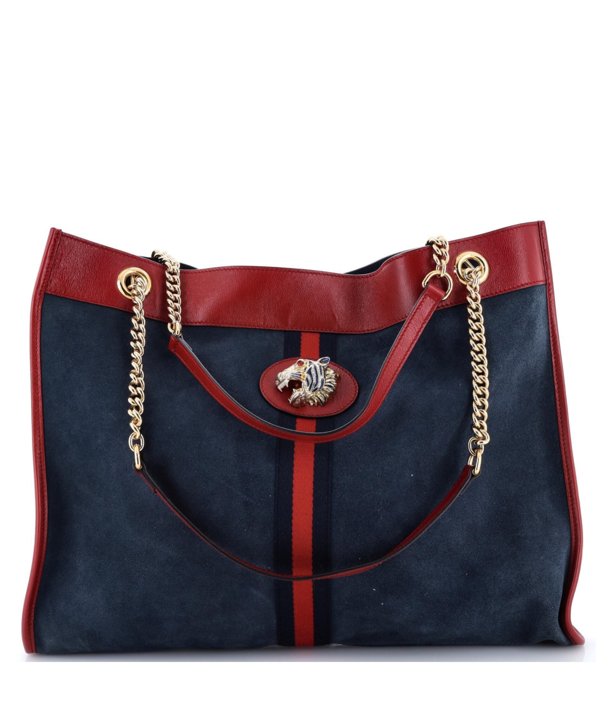 Click here for Pre-Owned Gucci Large Rajah Chain Tote Suede - Blu... prices