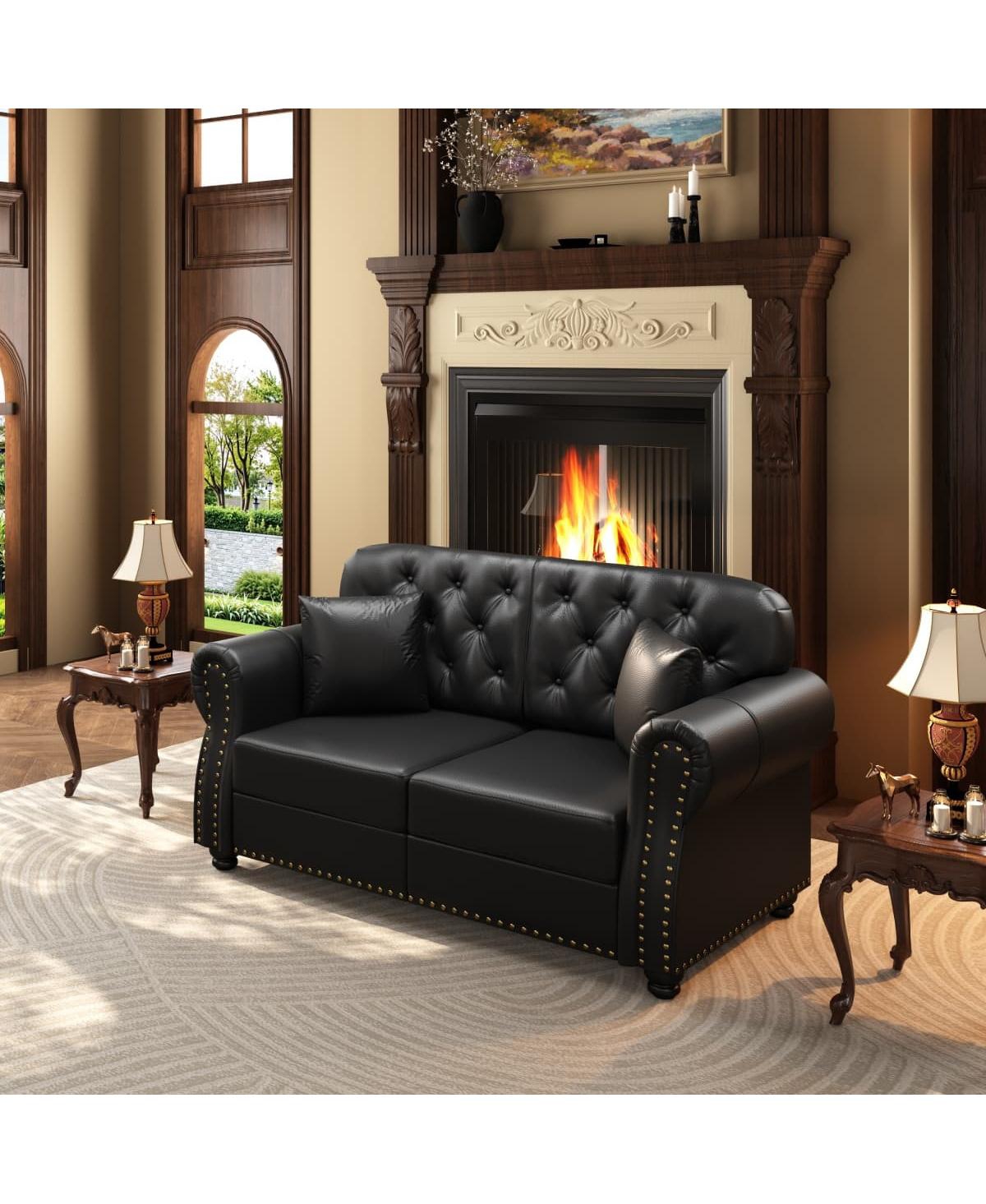 Click here for Maison Boucle 63 Faux Leather Loveseat  Nailhead T... prices