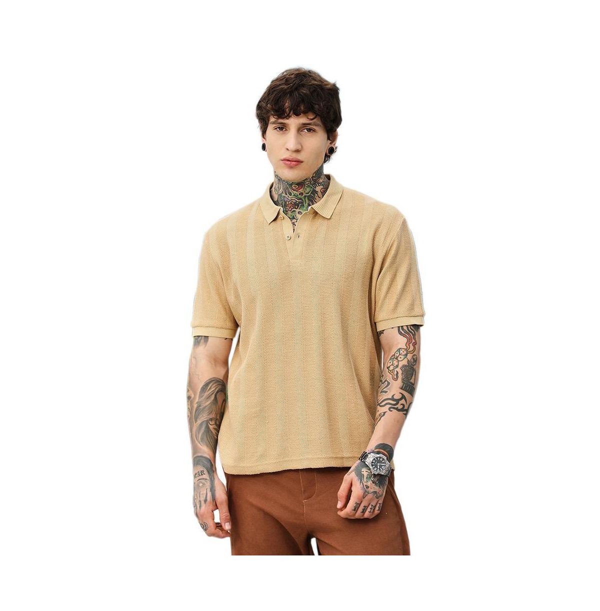 Click here for Campus Sutra Mens Candy Stripe-Knitted Polo T-Shir... prices