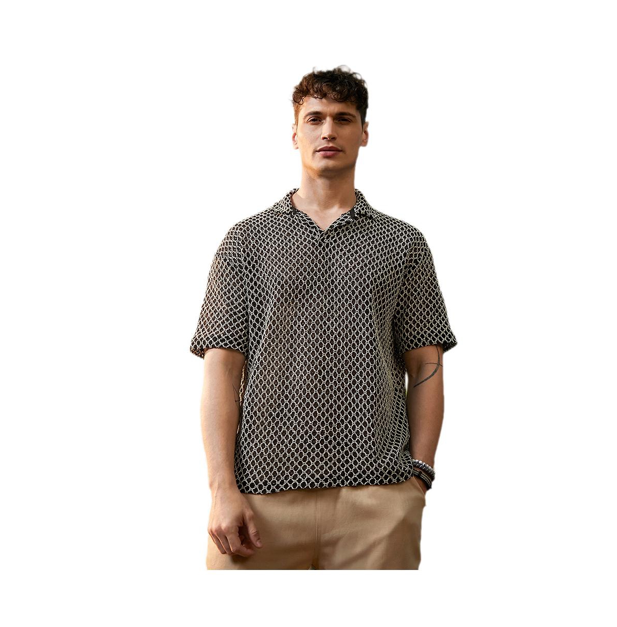 Click here for Campus Sutra Mens Mesh-Tactile Knit Polo T-Shirt -... prices