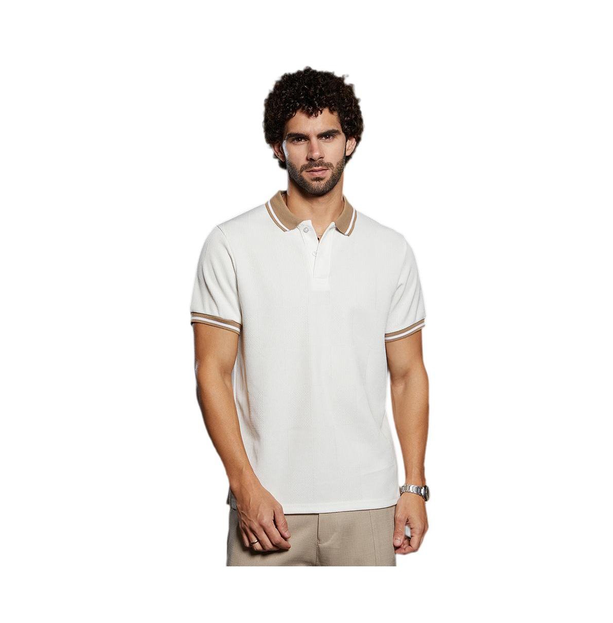 Click here for Campus Sutra Mens Cuboid-Stripe Polo T-Shirt - Cre... prices