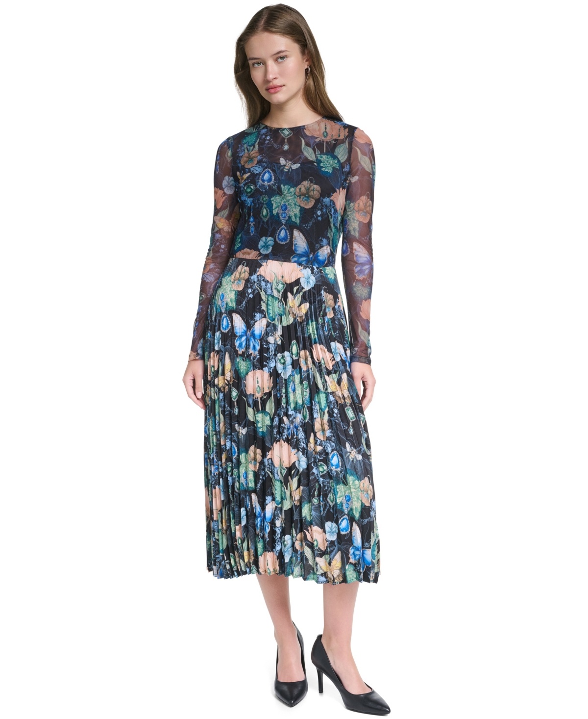 Click here for Karl Lagerfeld Paris Womens Printed Mesh Long-Slee... prices