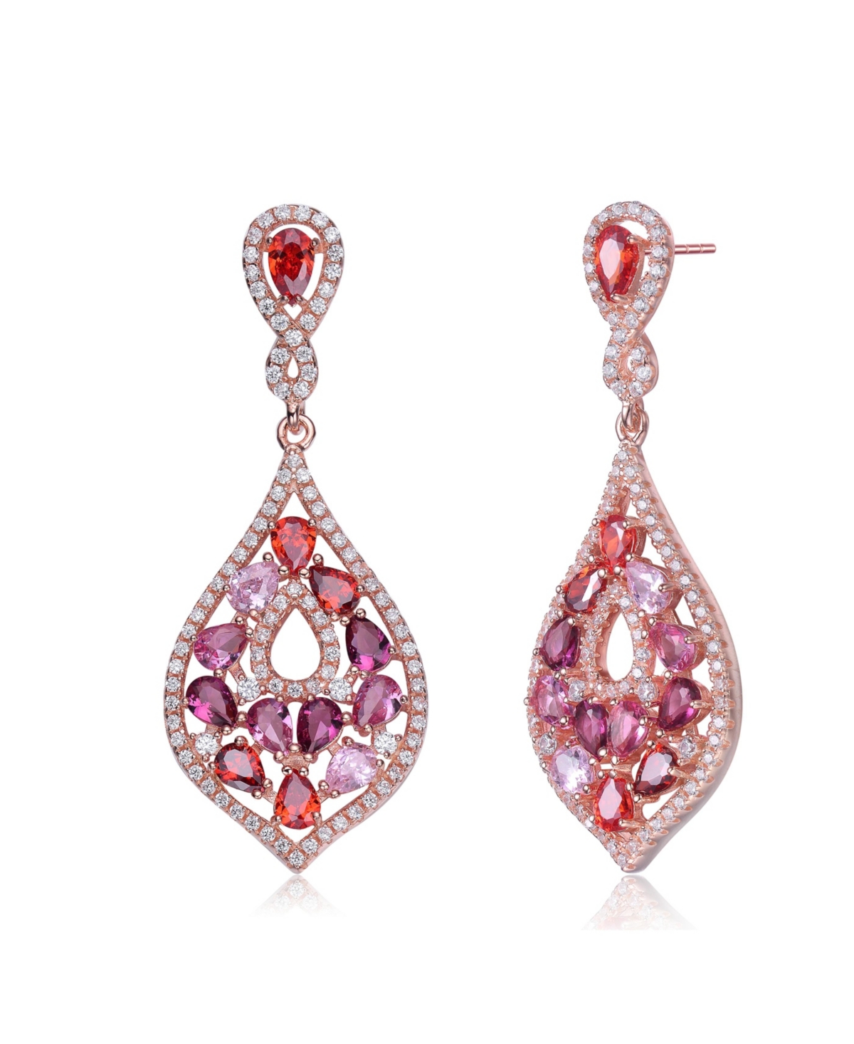 Sterling Silver Multi Colored Cubic Zirconia Accent Dangle Earrings - Rose
