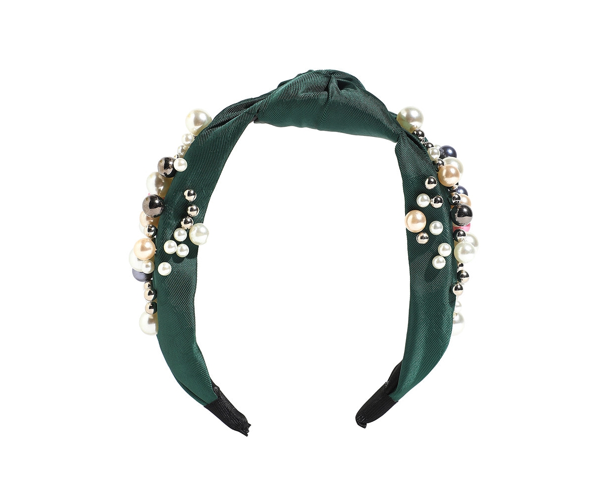 Click here for Sohi Embelished Hairband - Green fabric with gold... prices