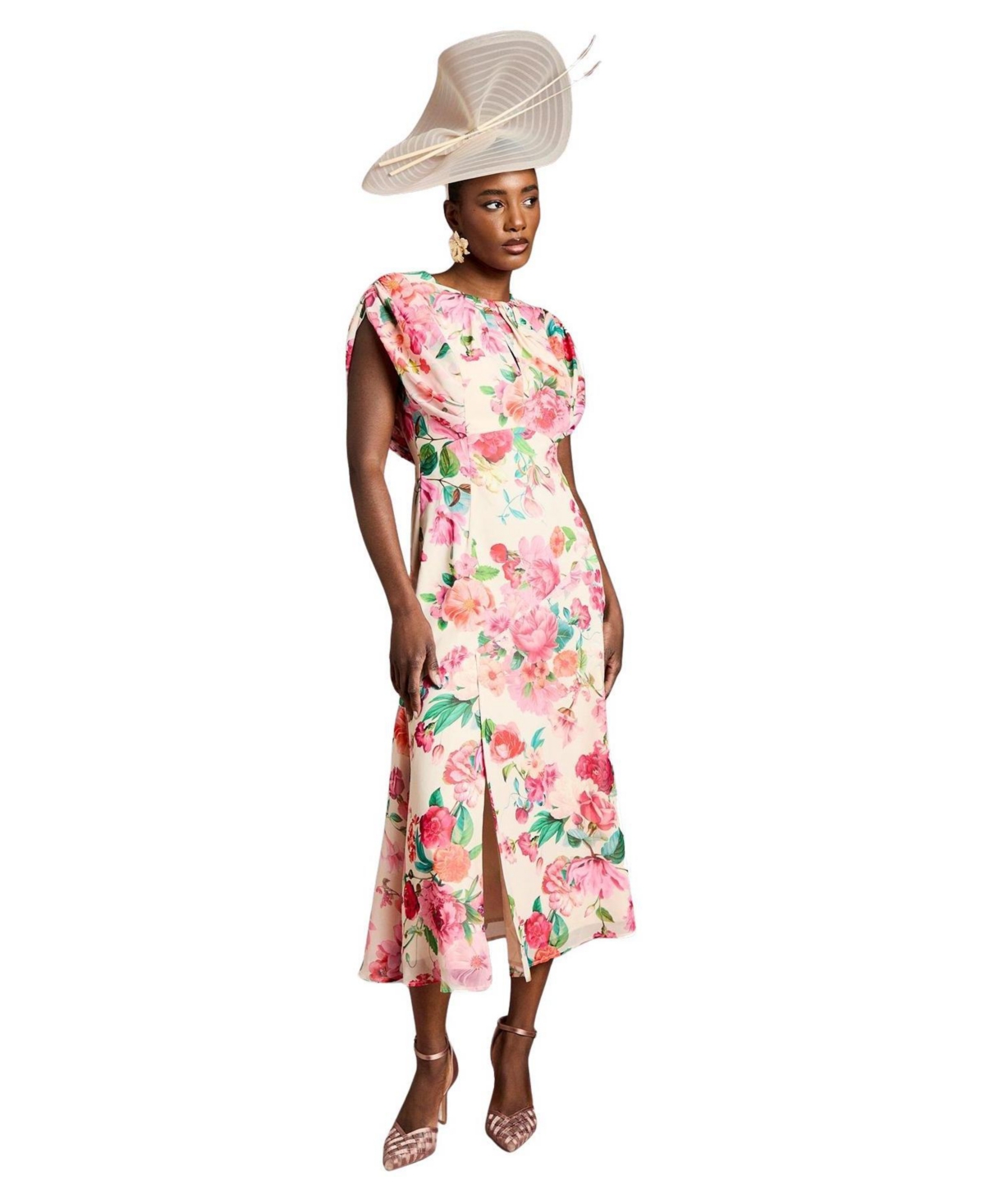 Click here for Coast Womens Floral Chiffon Midi Dress - Ivory prices