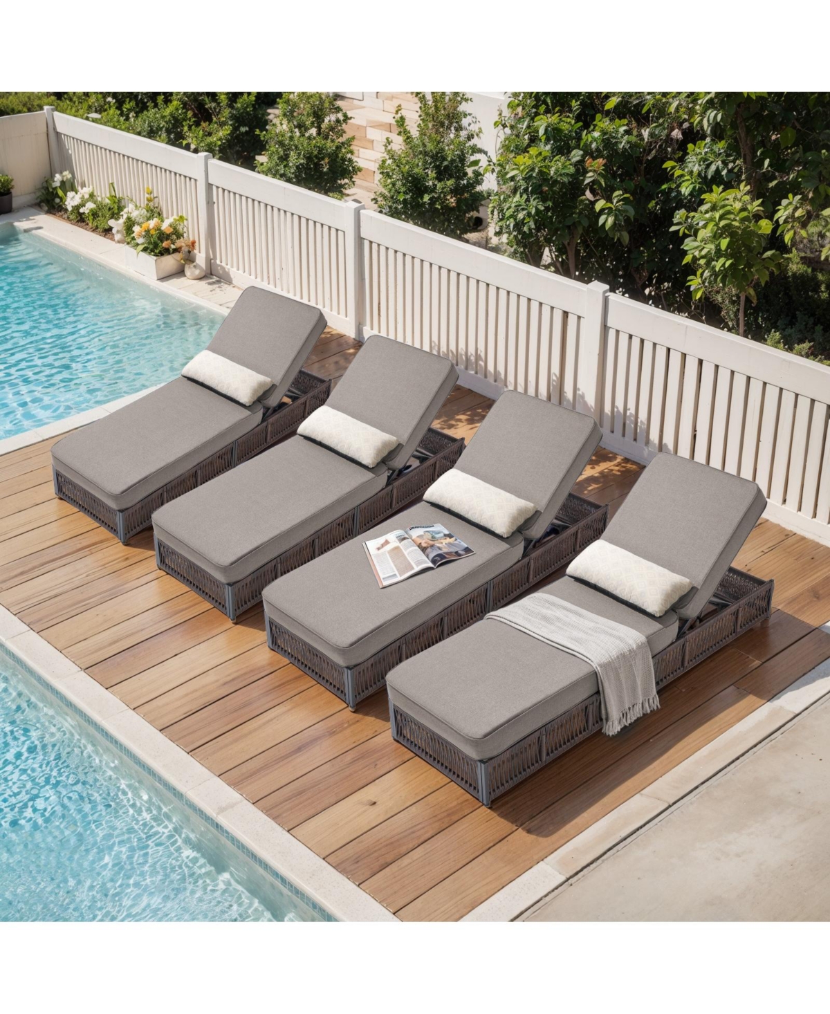 Click here for Pocassy Set of 4 Patio Chaise Lounge Chair  Wicker... prices