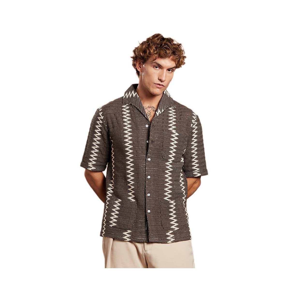 Click here for Campus Sutra Mens Ziggy-Weave Oversized Shirt - Ch... prices