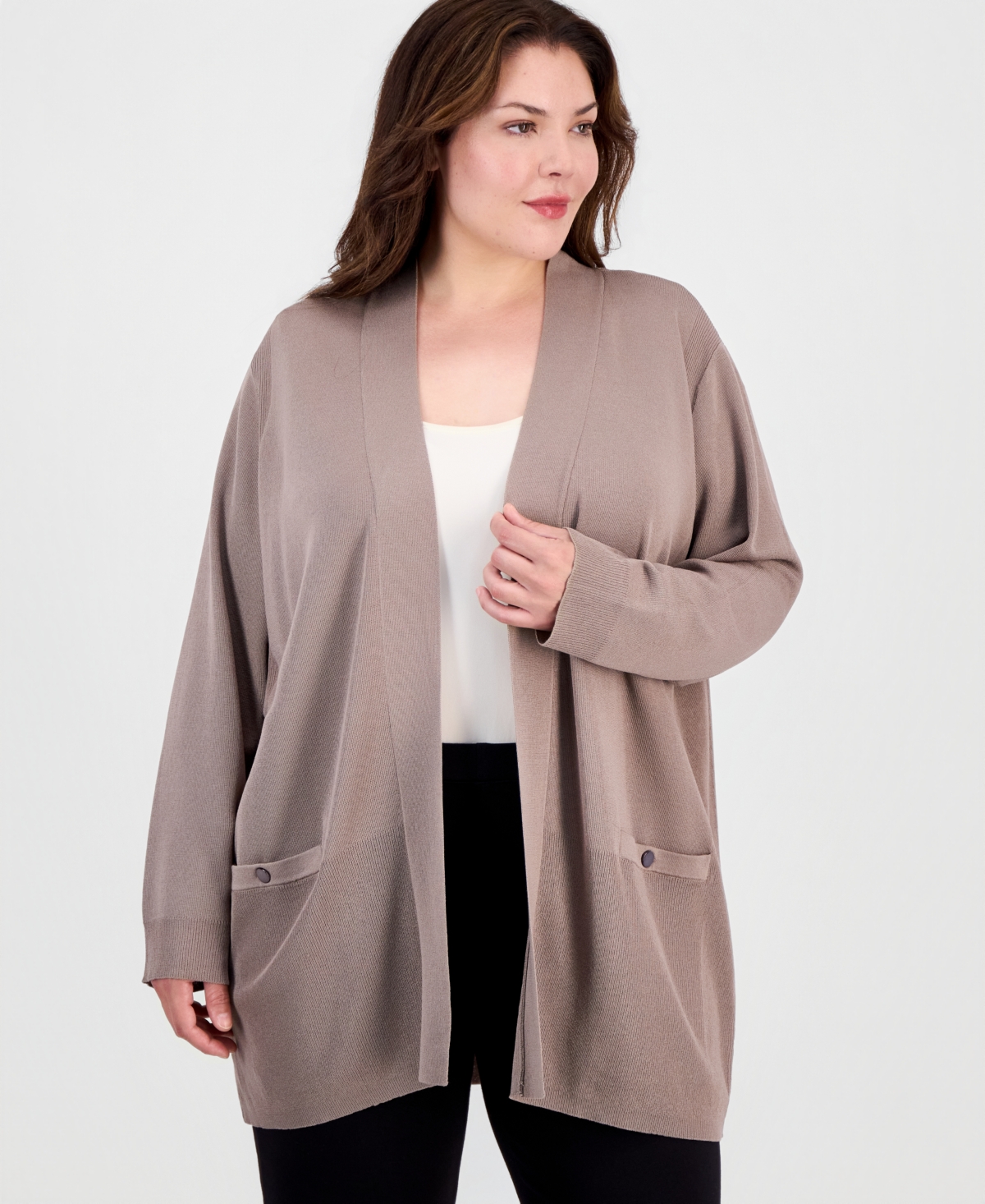 Click here for Anne Klein Plus Size Collarless Open-Front Cardiga... prices