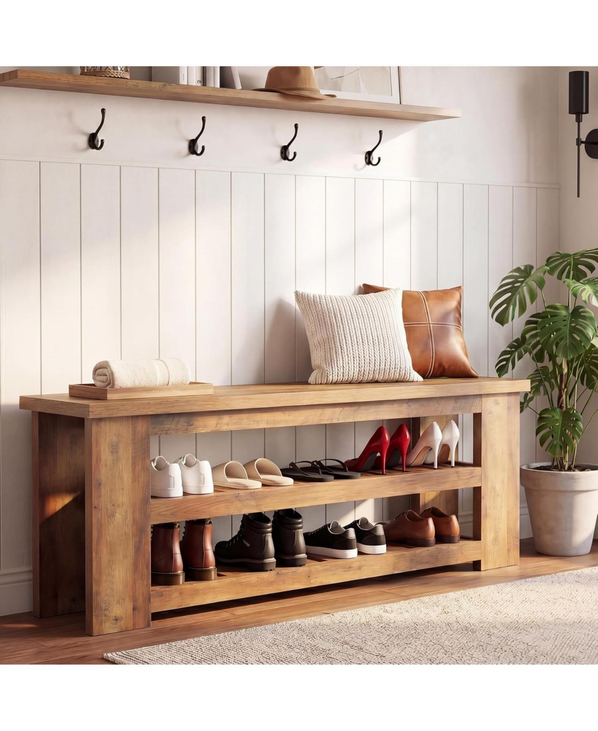 Click here for Tribesigns 55 wood shoe bench with 2-tier storage... prices