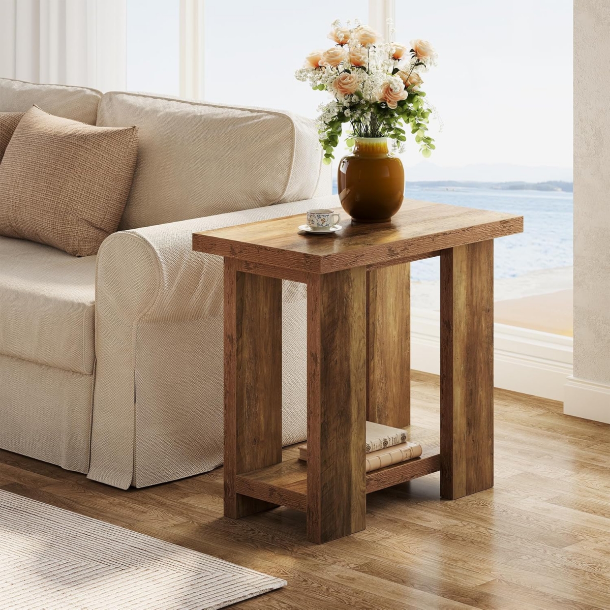 Click here for Tribesigns 2 Tier Side Table with Storage Rustic W... prices
