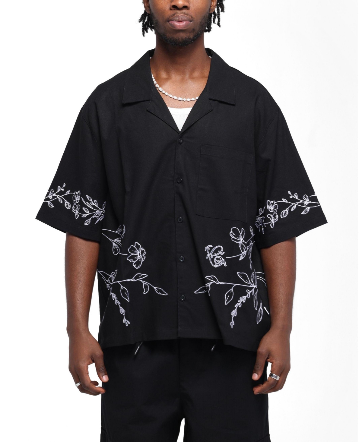 Click here for Carre Mens Botanica Button Up Shirt - Black prices