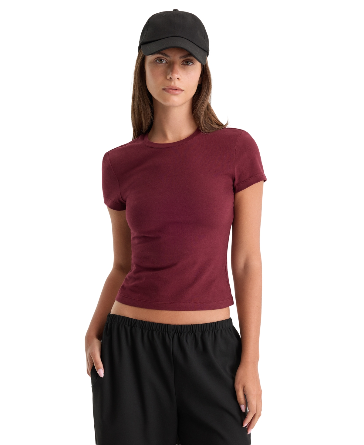 Click here for Good American Womens The Baby Crewneck T-Shirt - B... prices