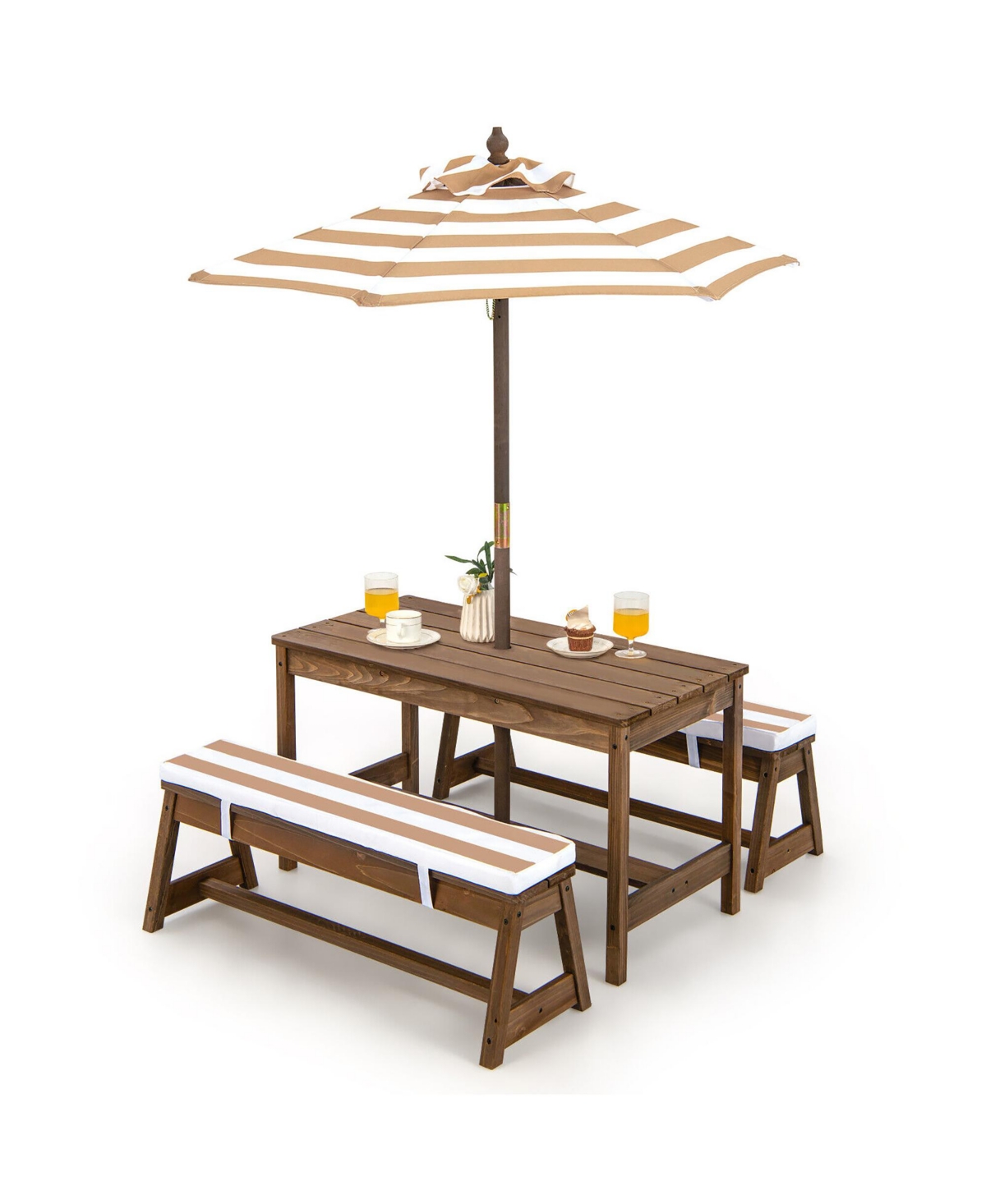 Click here for Gymax Kids Wood Picnic Table and Bench Set With Cu... prices