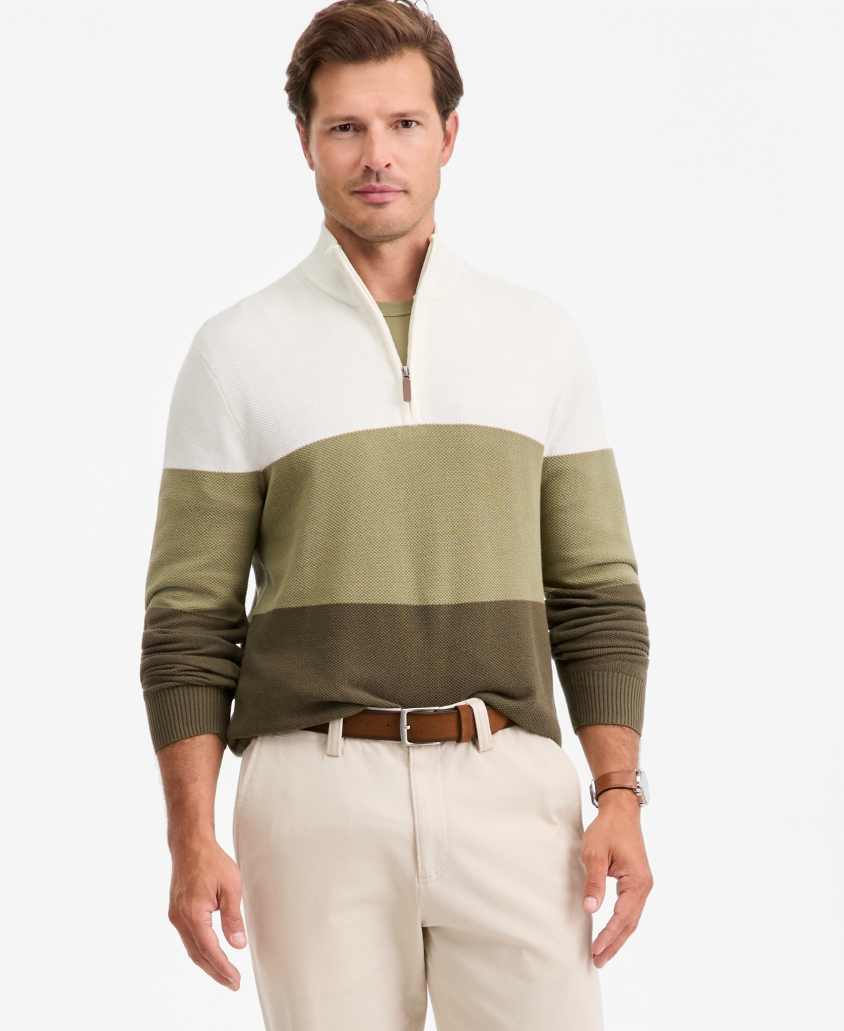 Click here for Club Room Mens Blocked Cotton Quarter-Zip Sweater... prices