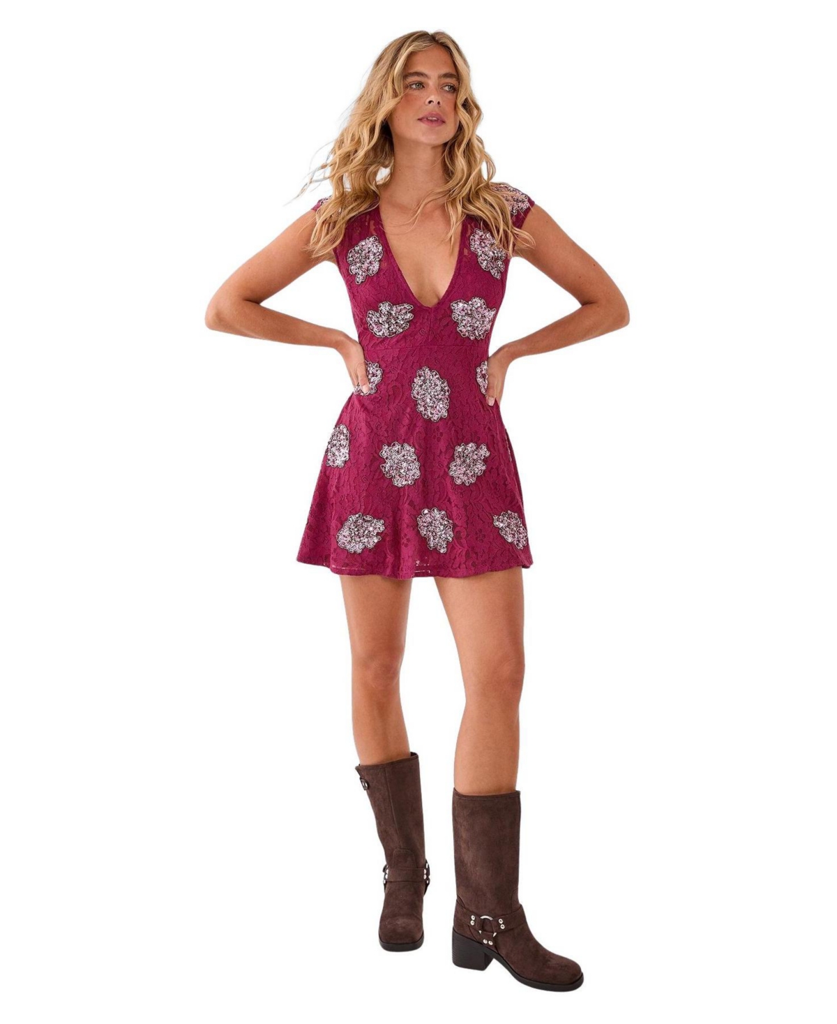 Click here for Nasty Gal Womens Plunge Skater Mini Dress - Wine prices