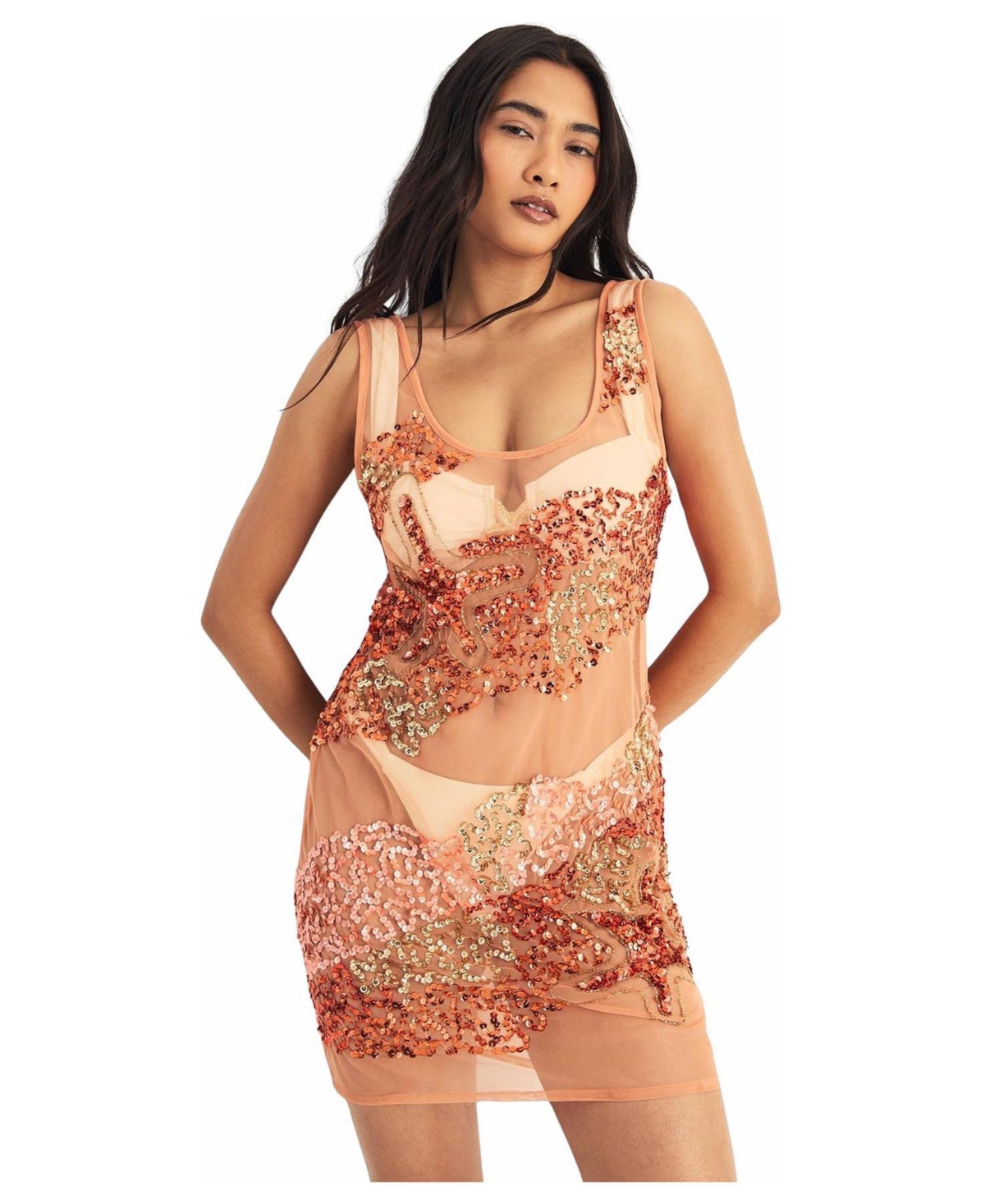 Click here for Nasty Gal Womens Beaded Sheer Mini Beach Dress - O... prices