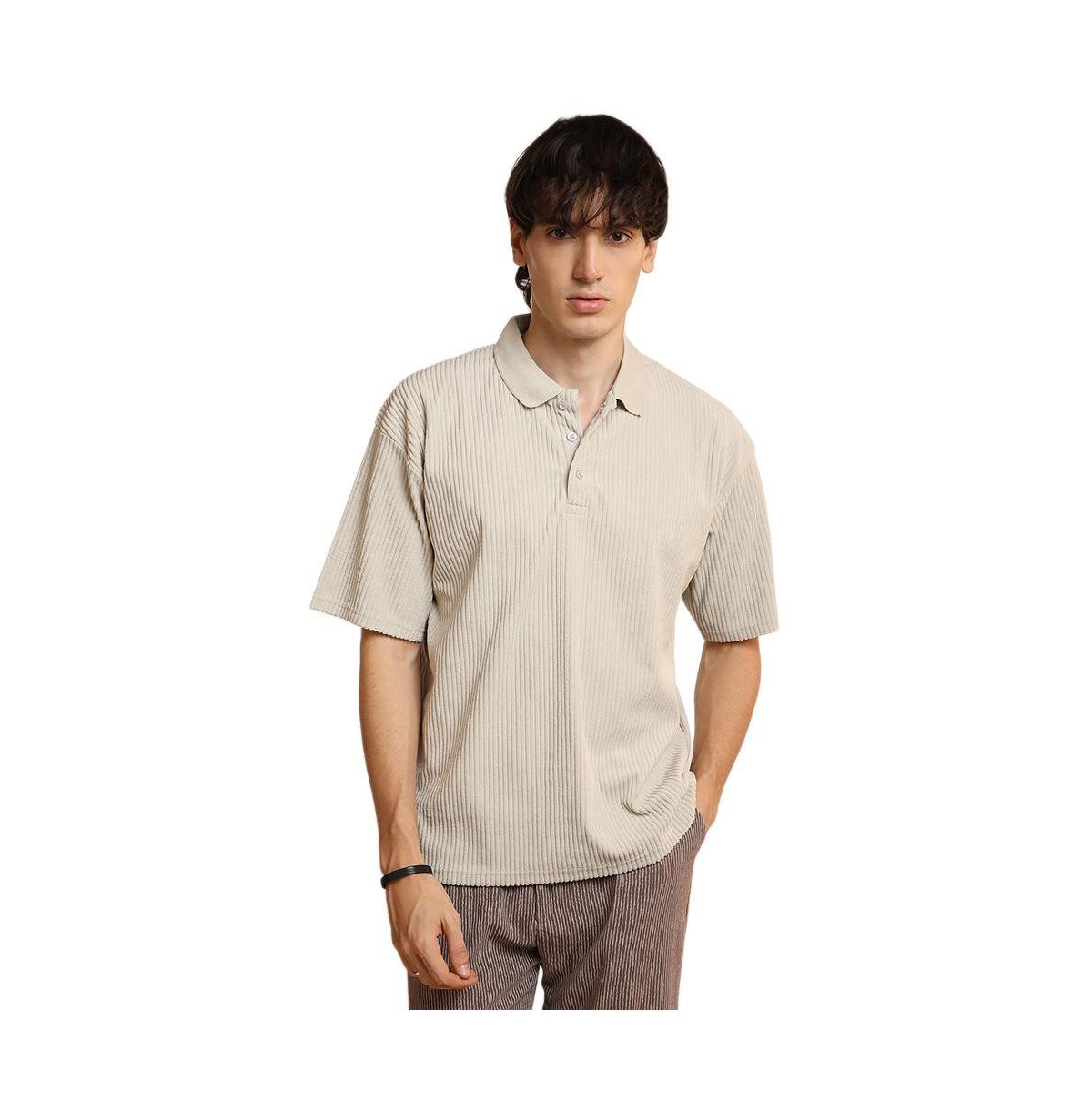 Click here for Campus Sutra Mens Ribbed Oversized Polo T-Shirt -... prices