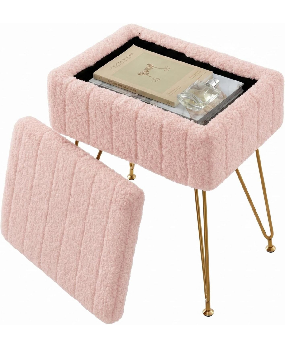 Click here for gaomon Vanity Stool with Storage  Faux Fur Ottoman... prices