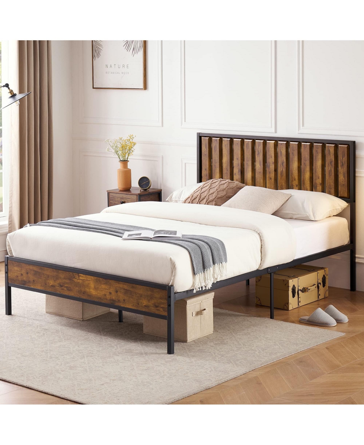 Click here for gaomon Platform Bed Frame with Wood Headboard- 14... prices