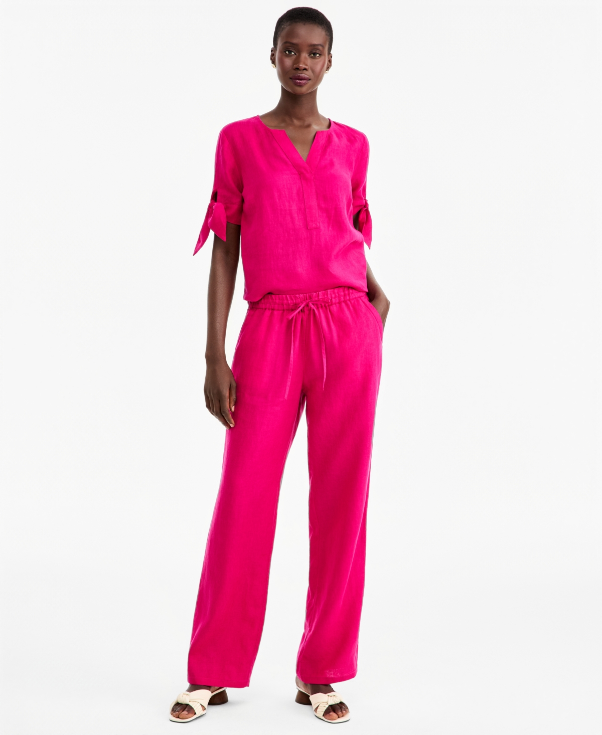 Click here for Charter Club Petite 100 Linen Drawstring Pants  Cr... prices
