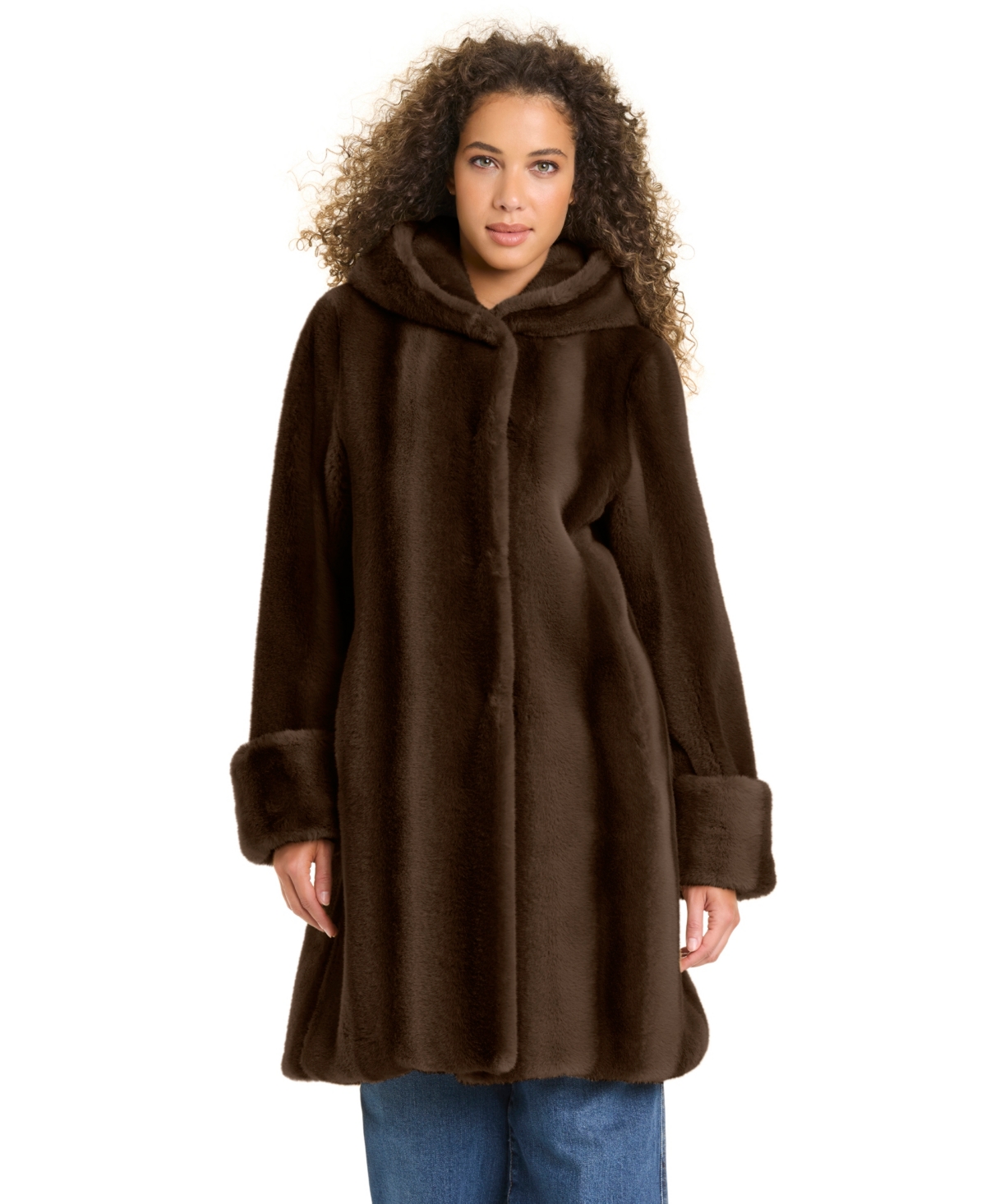 Click here for Jones New York Petite Hooded Faux-Fur Polyester Mi... prices