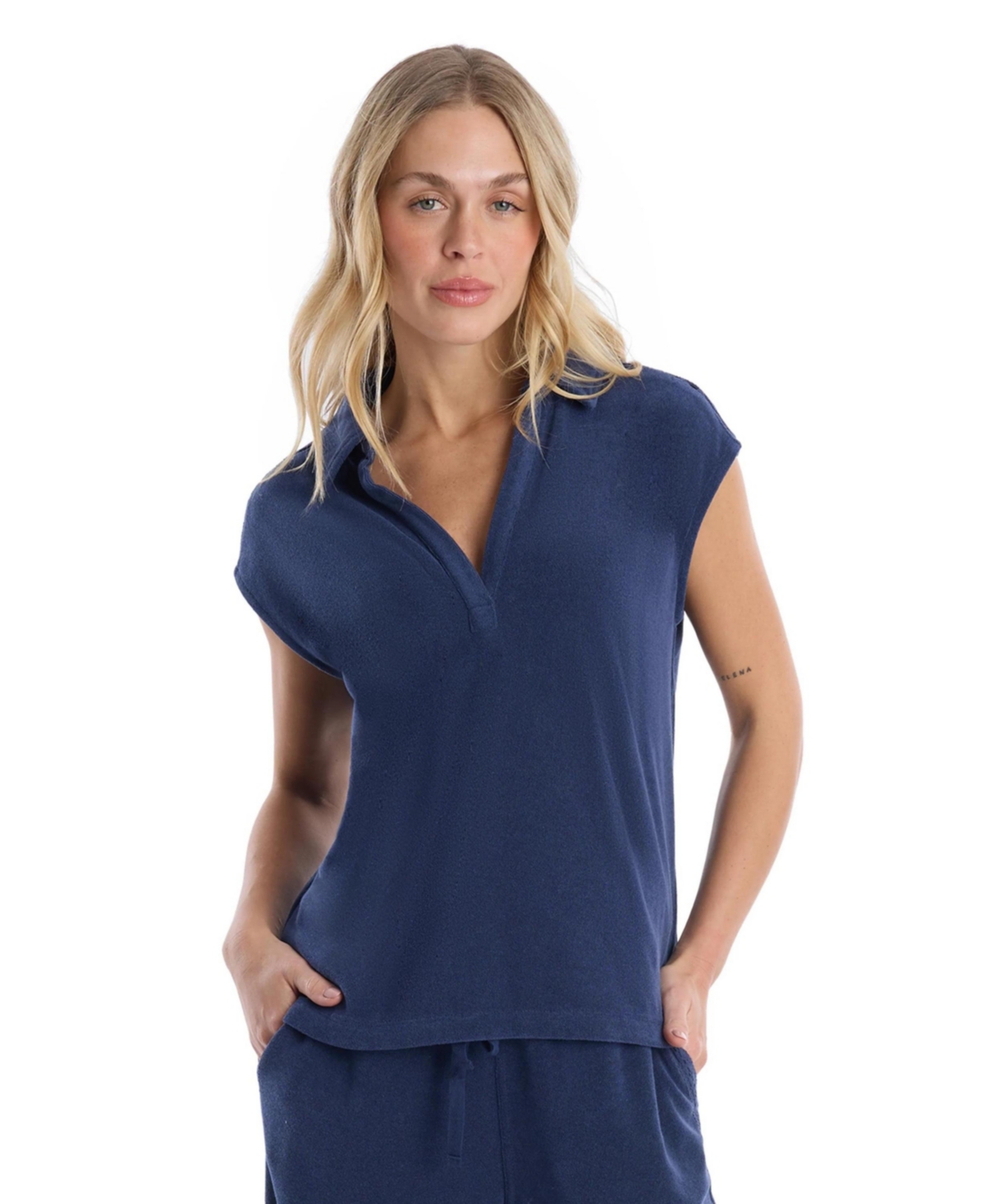 Click here for Wilt Womens Crochet Trim Polo Tee - Naval academy. prices