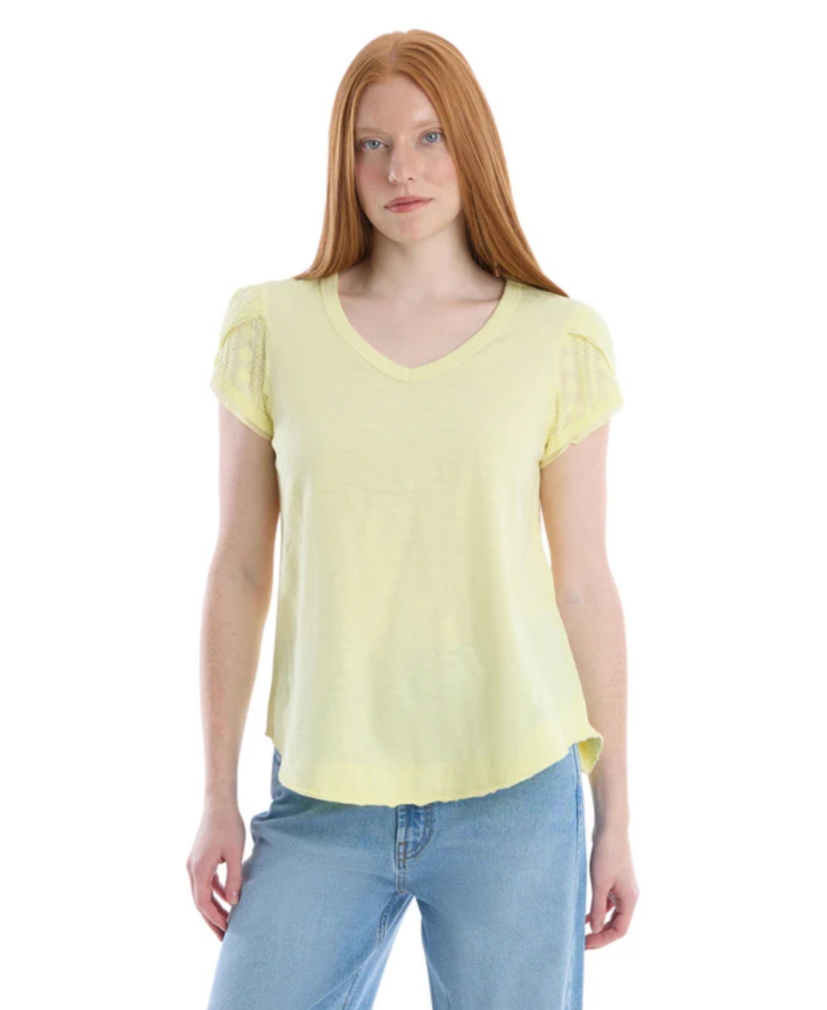 Click here for Wilt Womens Eyelet Cap Sleeve Tee - Wax yellow prices