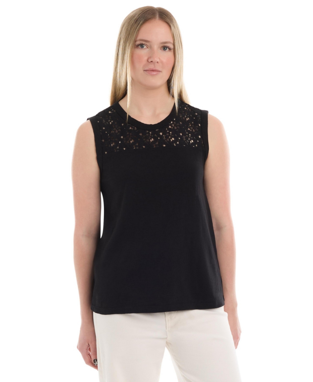 Click here for Wilt Womens Shell with Lace Yoke Tee - Black prices