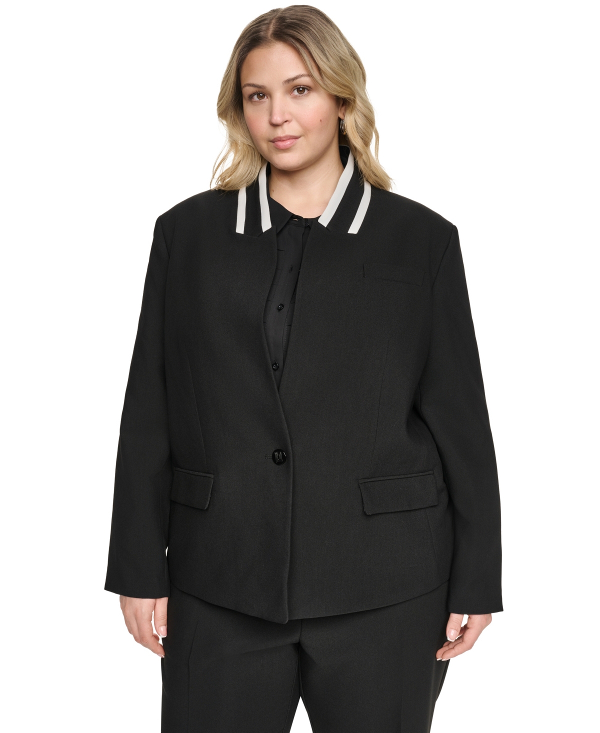 Click here for Karl Lagerfeld Paris Plus Size One-Button Reverse... prices