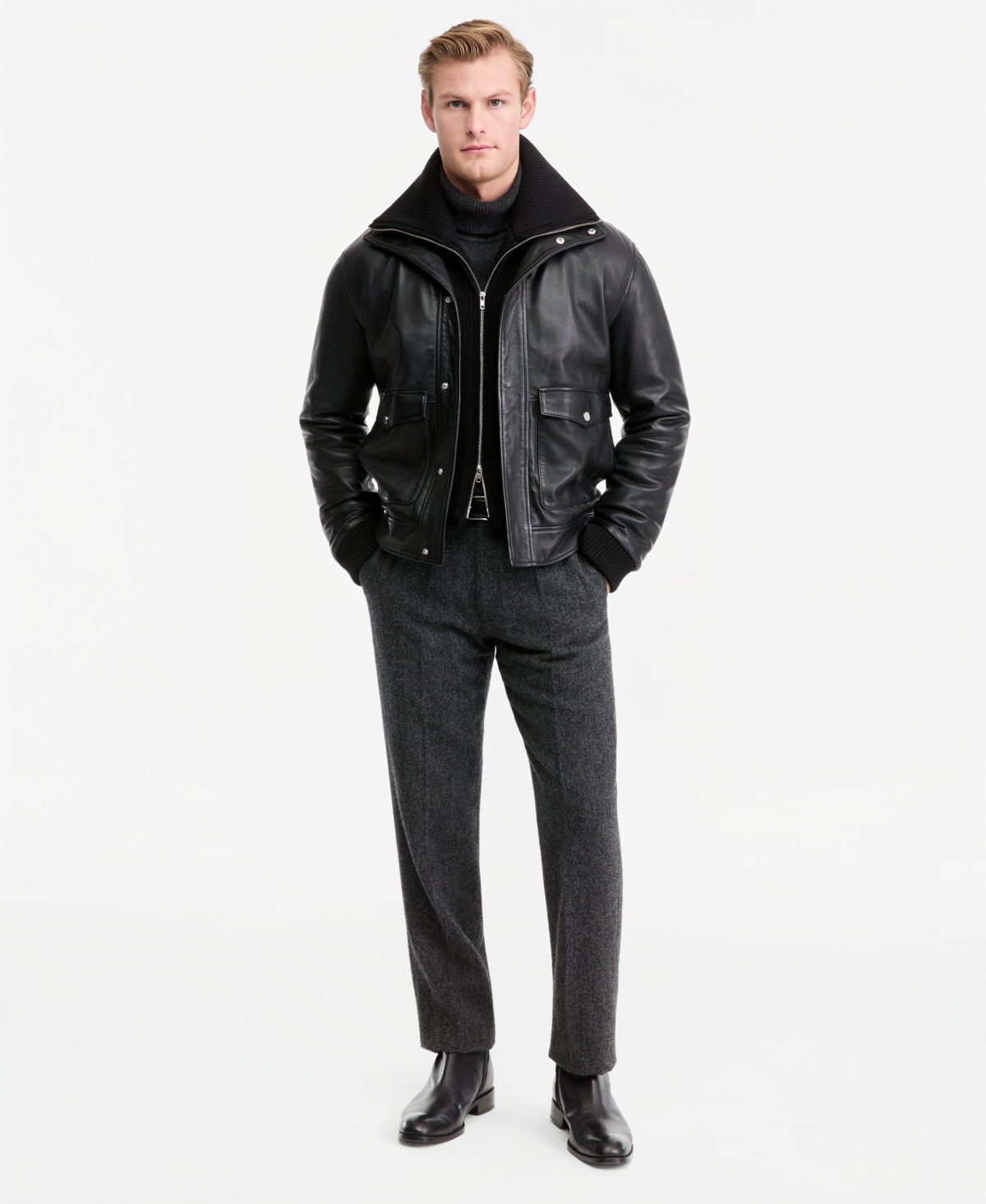 Click here for Ted by Ted Baker Mens Teddy Leather Bomber Jacket... prices