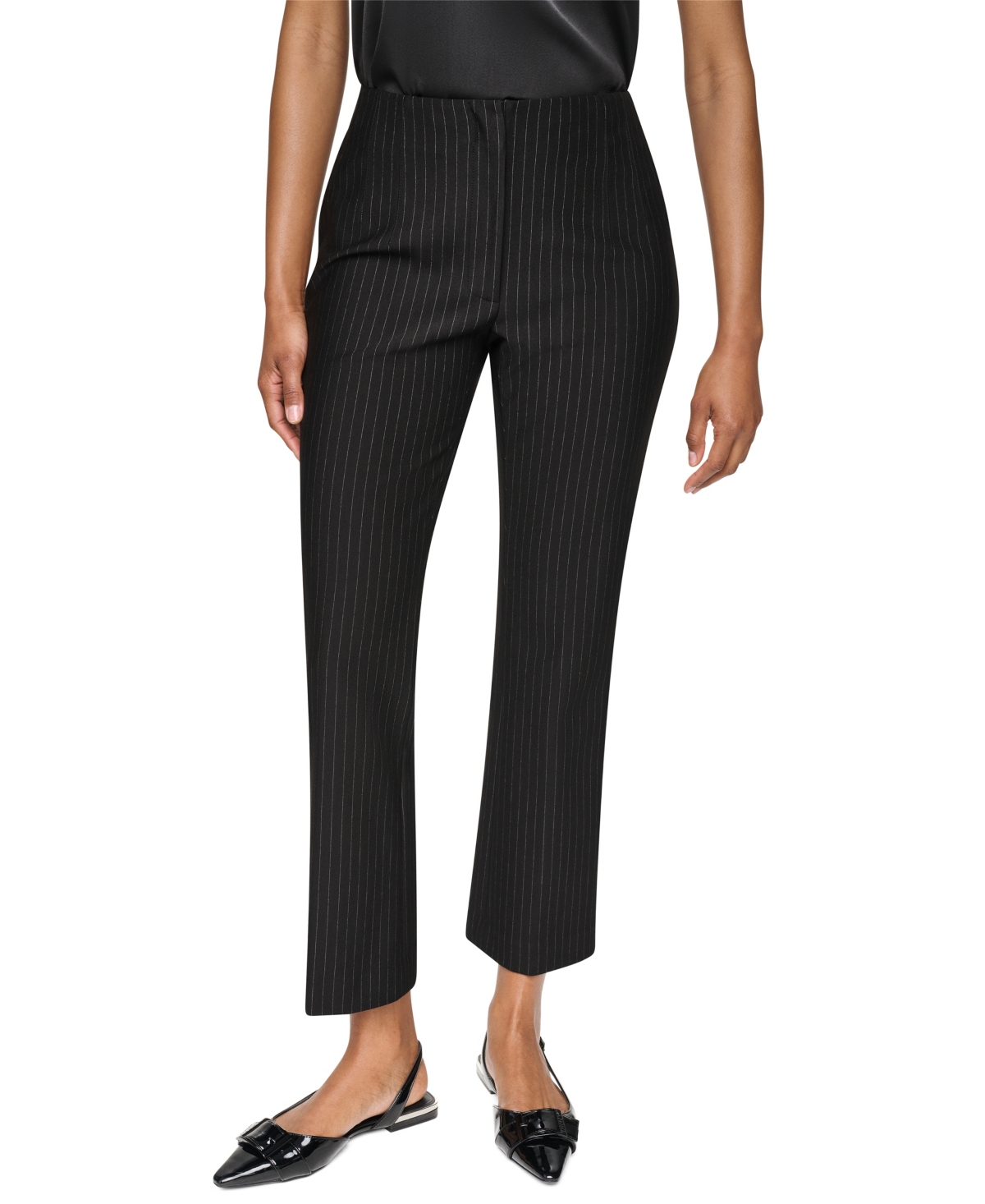 Click here for Dkny Petite Pinstripe Ponte High-Rise Front-Zip Pa... prices
