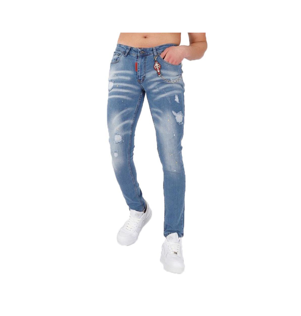Click here for Elie Balleh Mens Distressed Slim Fit Jeans - Blue prices
