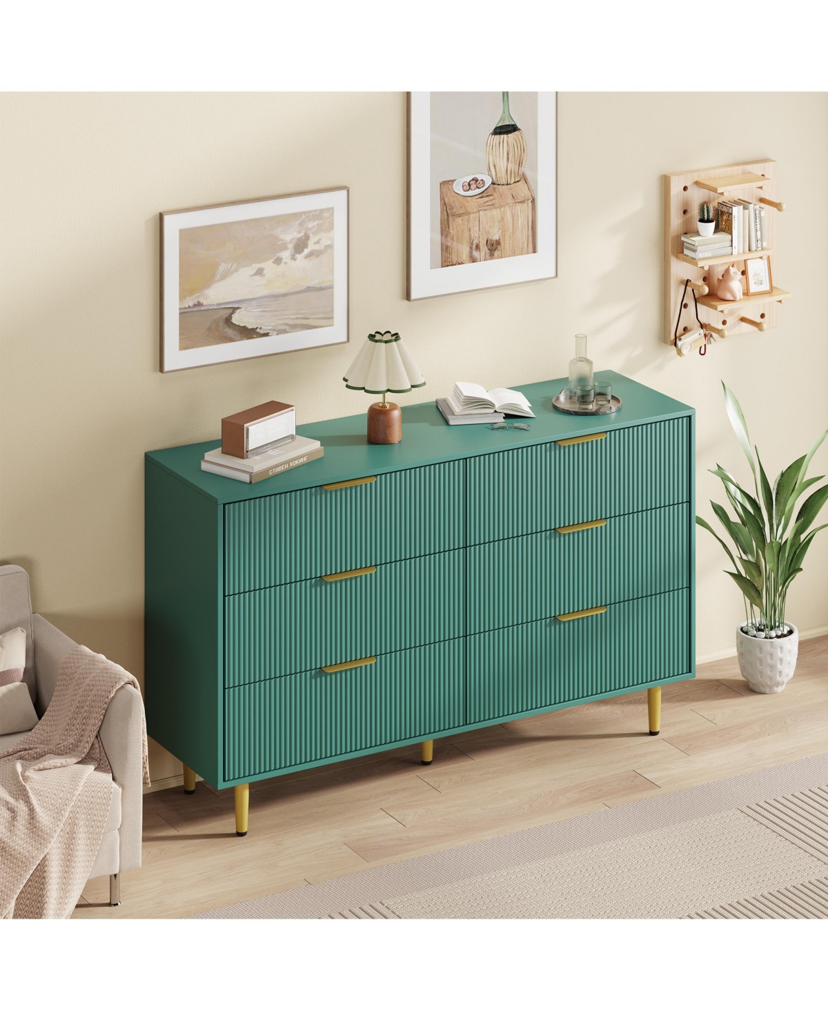 Click here for homfan Fluted 6-Drawer Dresser  56 Wide Wood Chest... prices