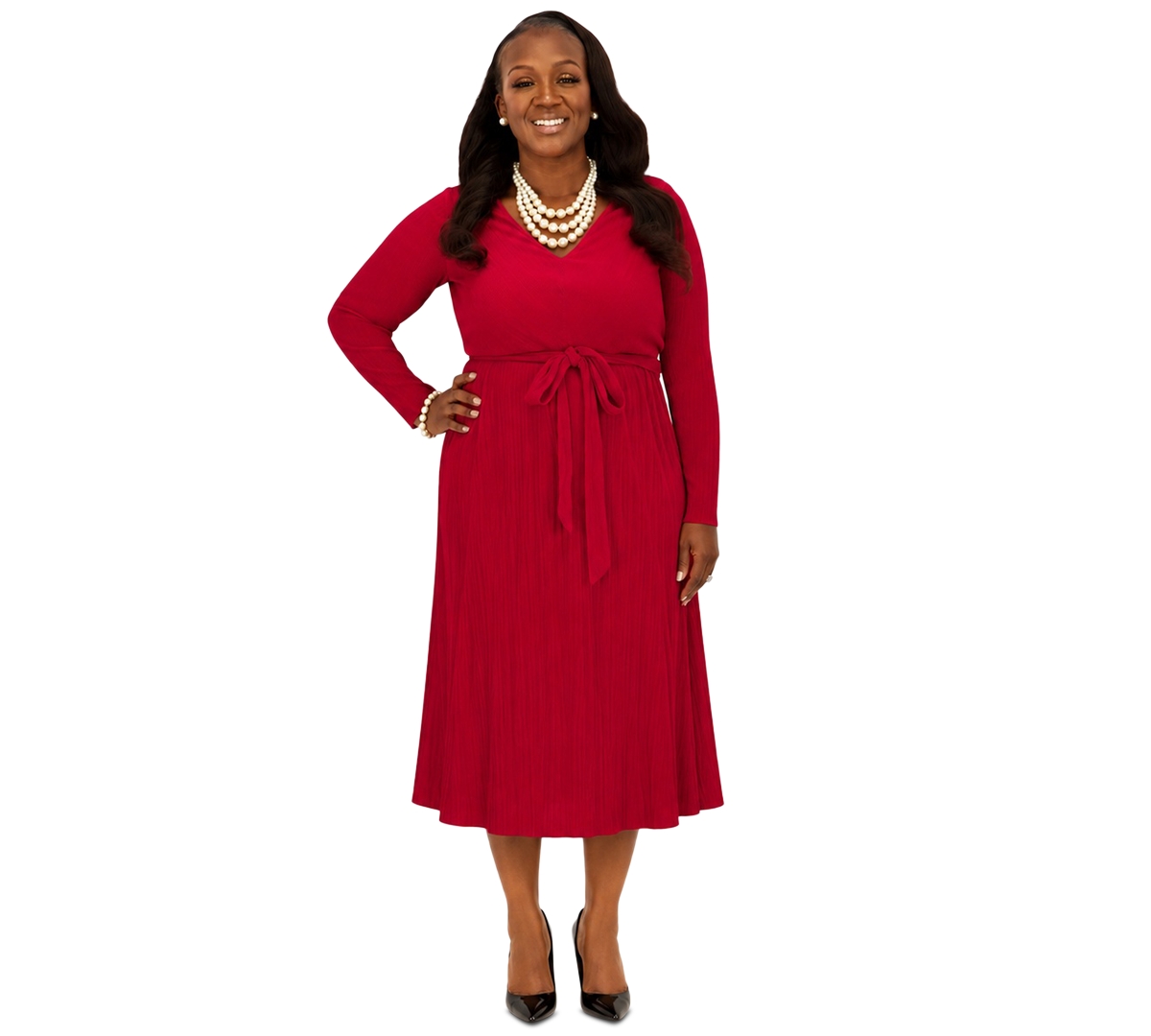 Click here for Kasper Womens V-Neck Long-Sleeve Dress - Crimson prices